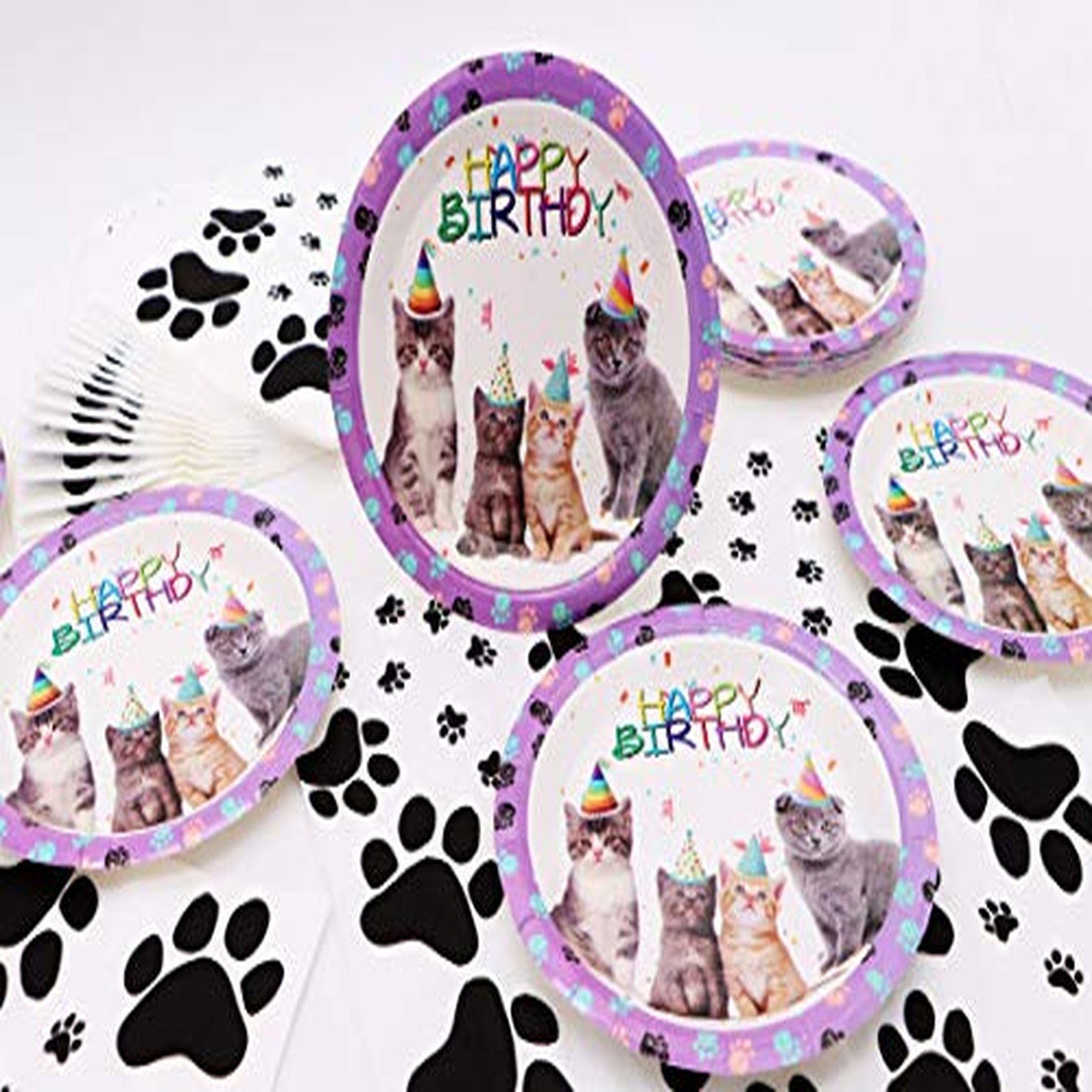 Purrfect Celebration Cat Party Kit for 20 Guests - Complete Disposable ...