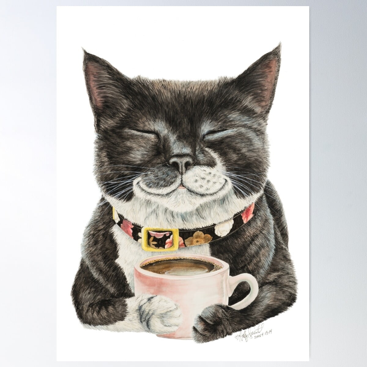 Purrfect Morning Cat With Coffee Poster Wall Art, Modern Wall Decor For ...