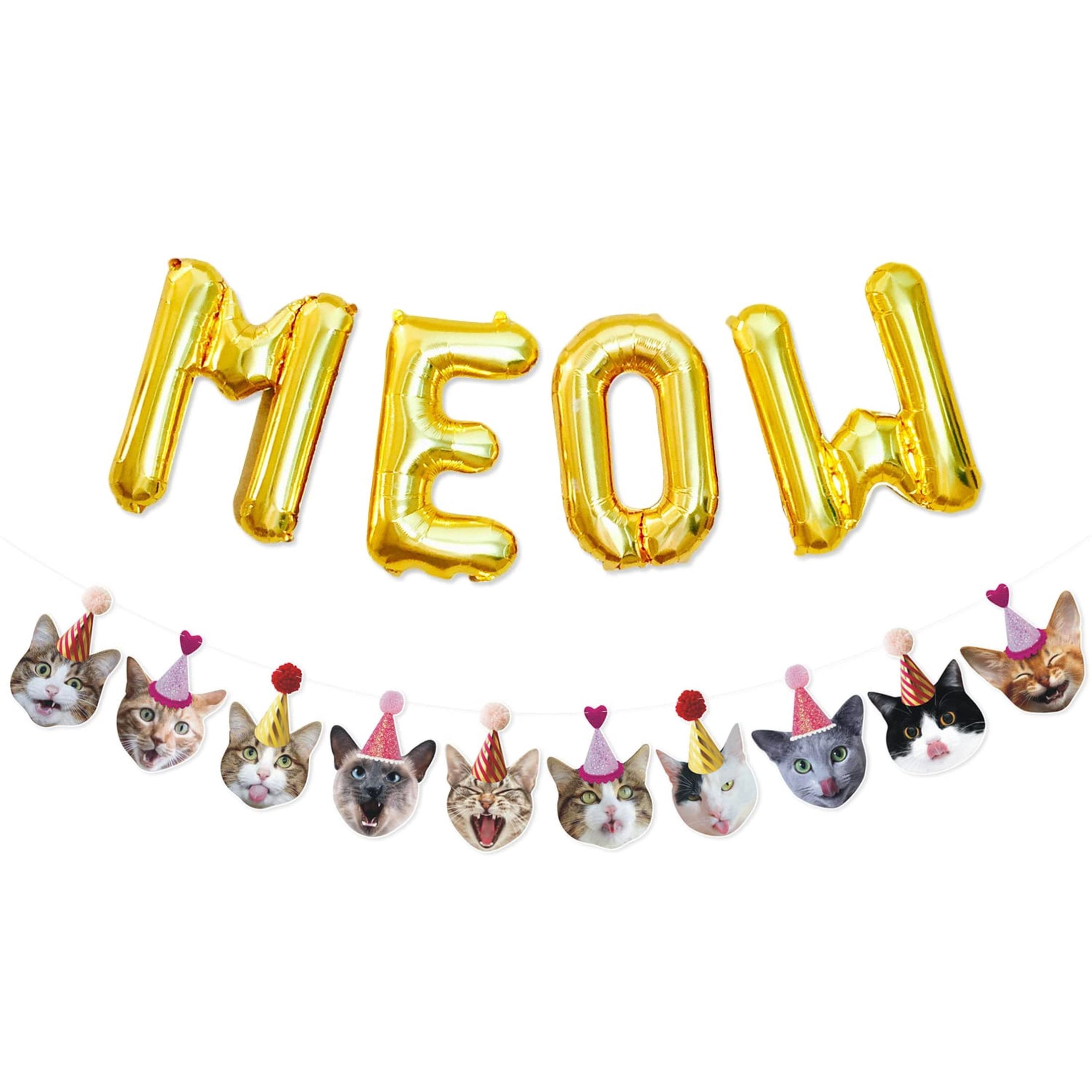 Purrfect Pawty Pack: Cat-tastic Garland, Meow Balloons, Feline Faces ...