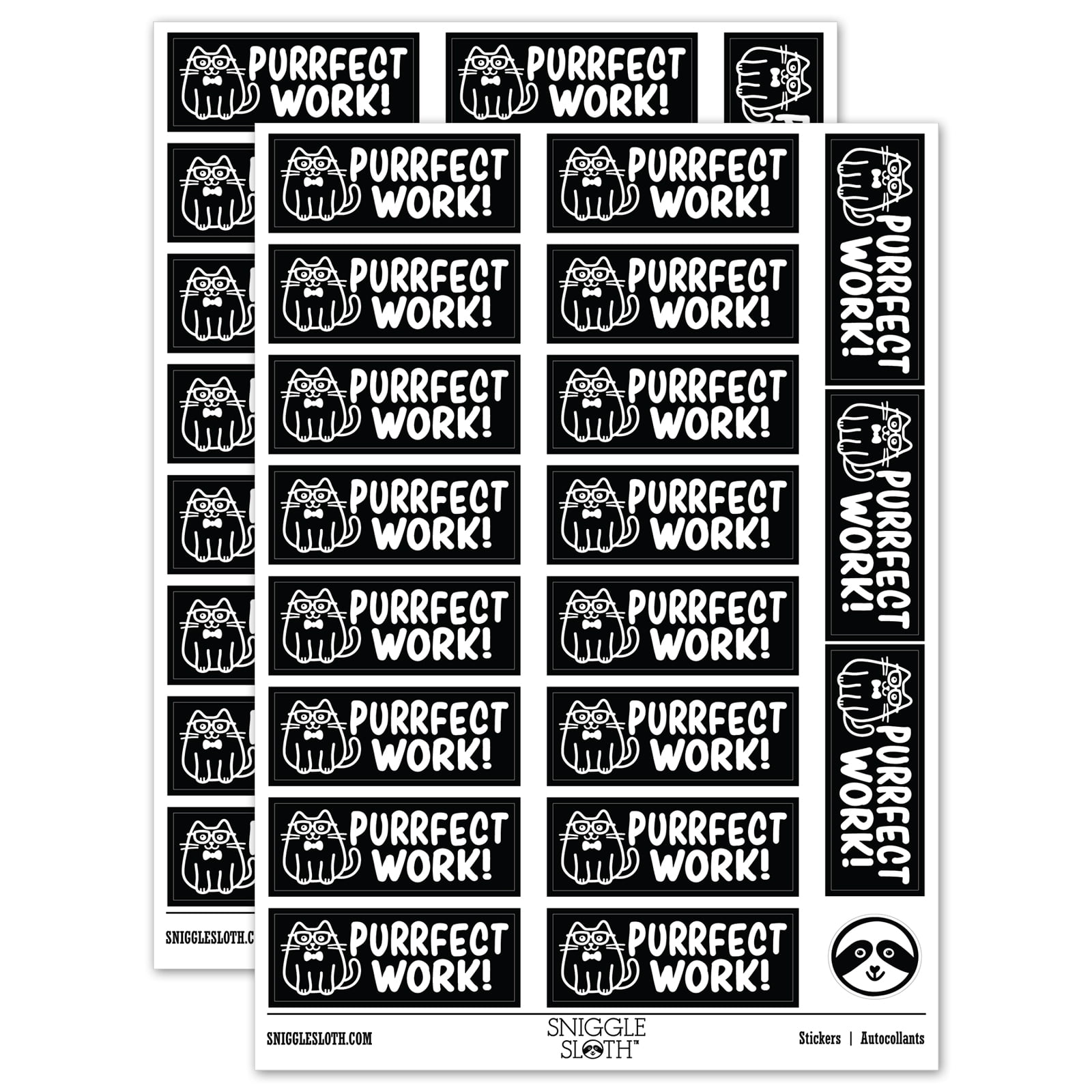 Purrfect Work Teacher Student School Sticker Set - Black - Matte Finish ...