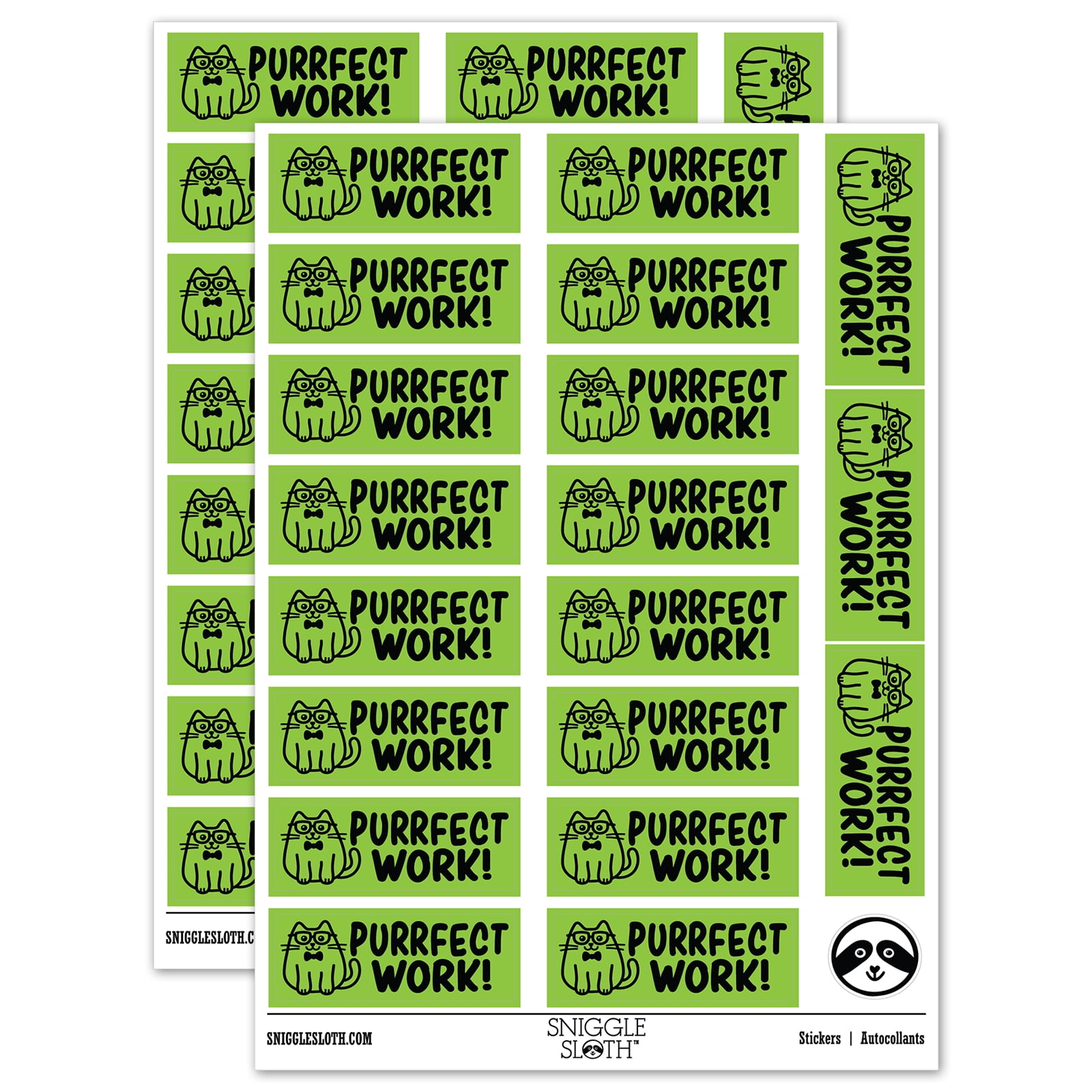 Purrfect Work Teacher Student School Sticker Set - Light Green - Gloss ...