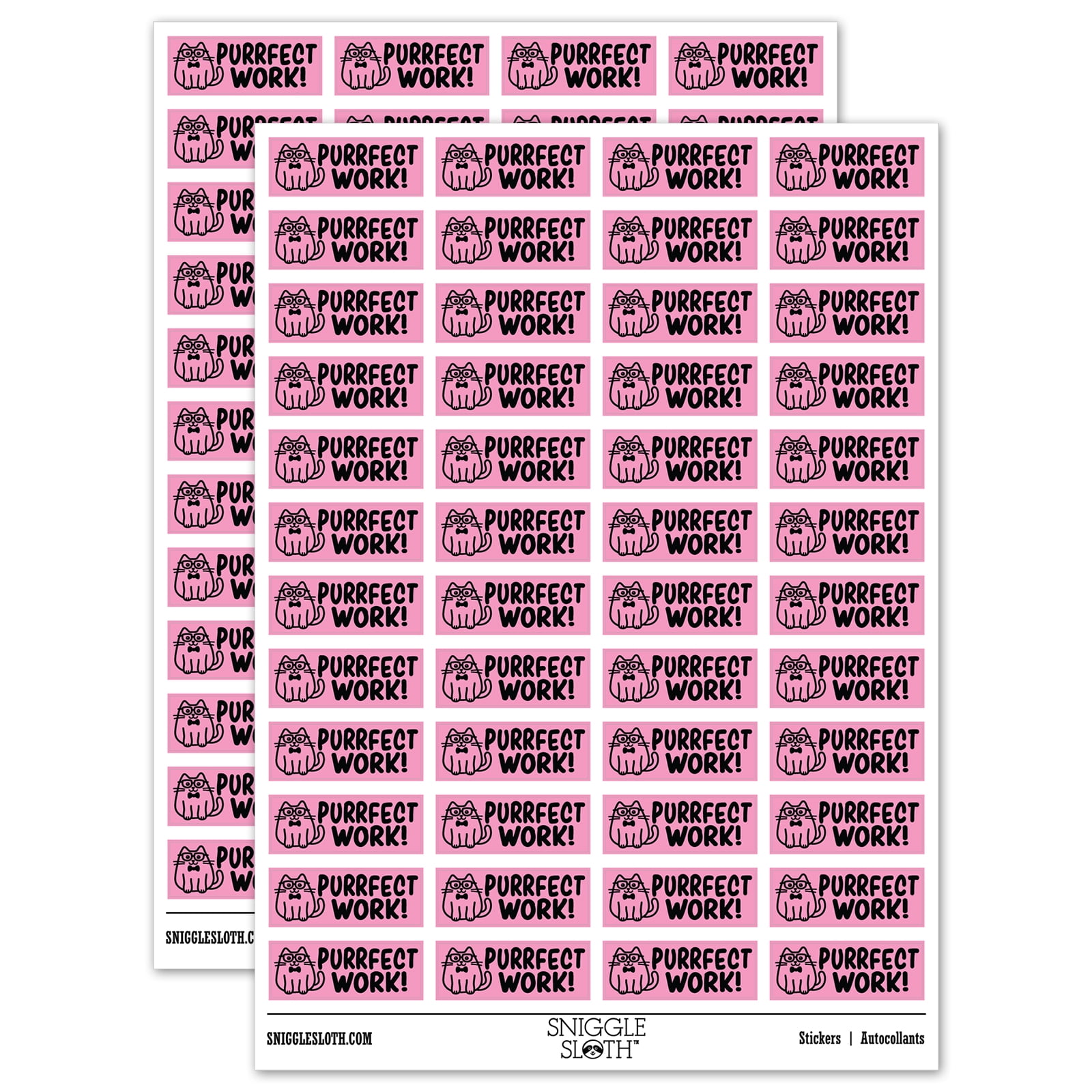 Purrfect Work Teacher Student School Sticker Set - Light Pink - Gloss ...