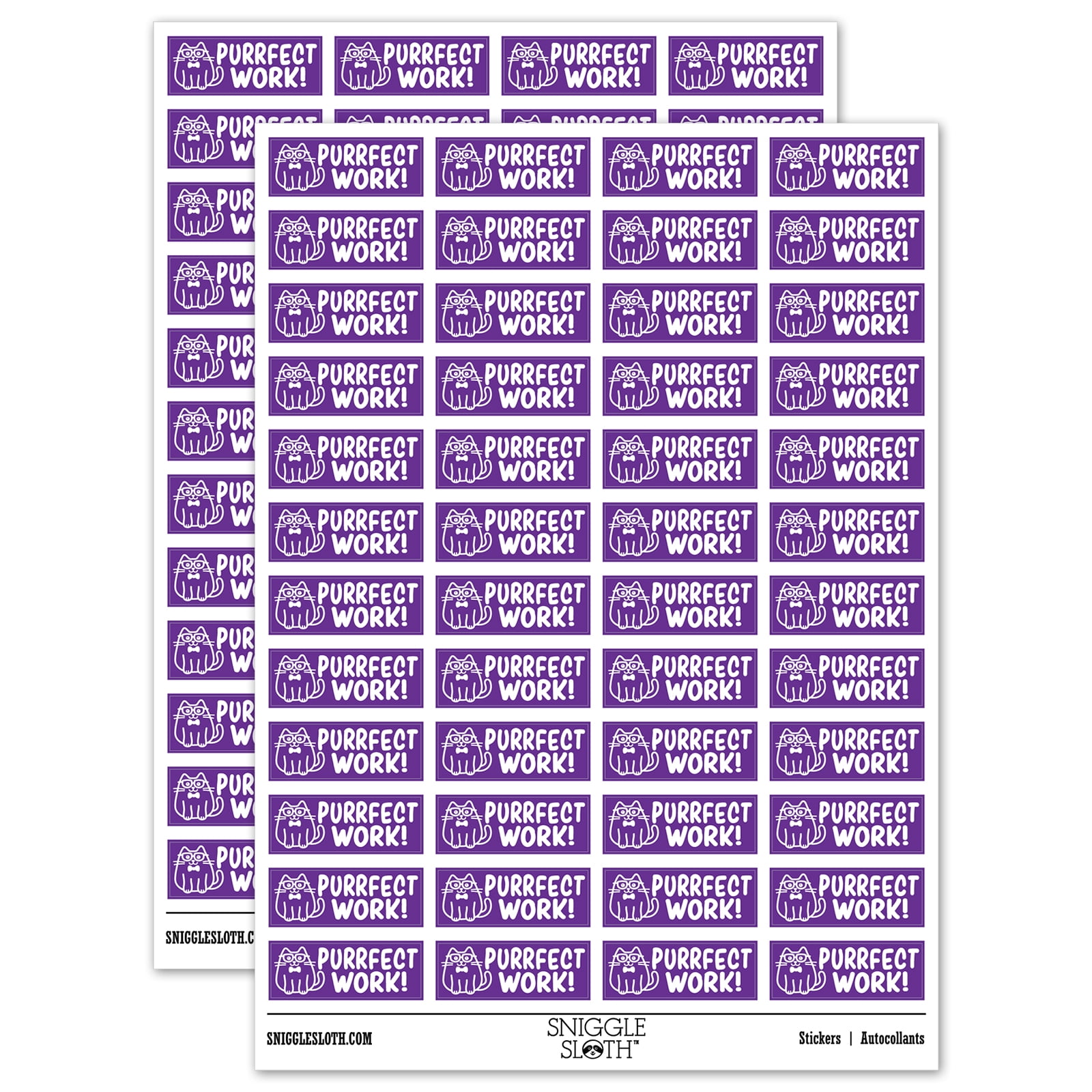Purrfect Work Teacher Student School Sticker Set - Purple - Gloss ...