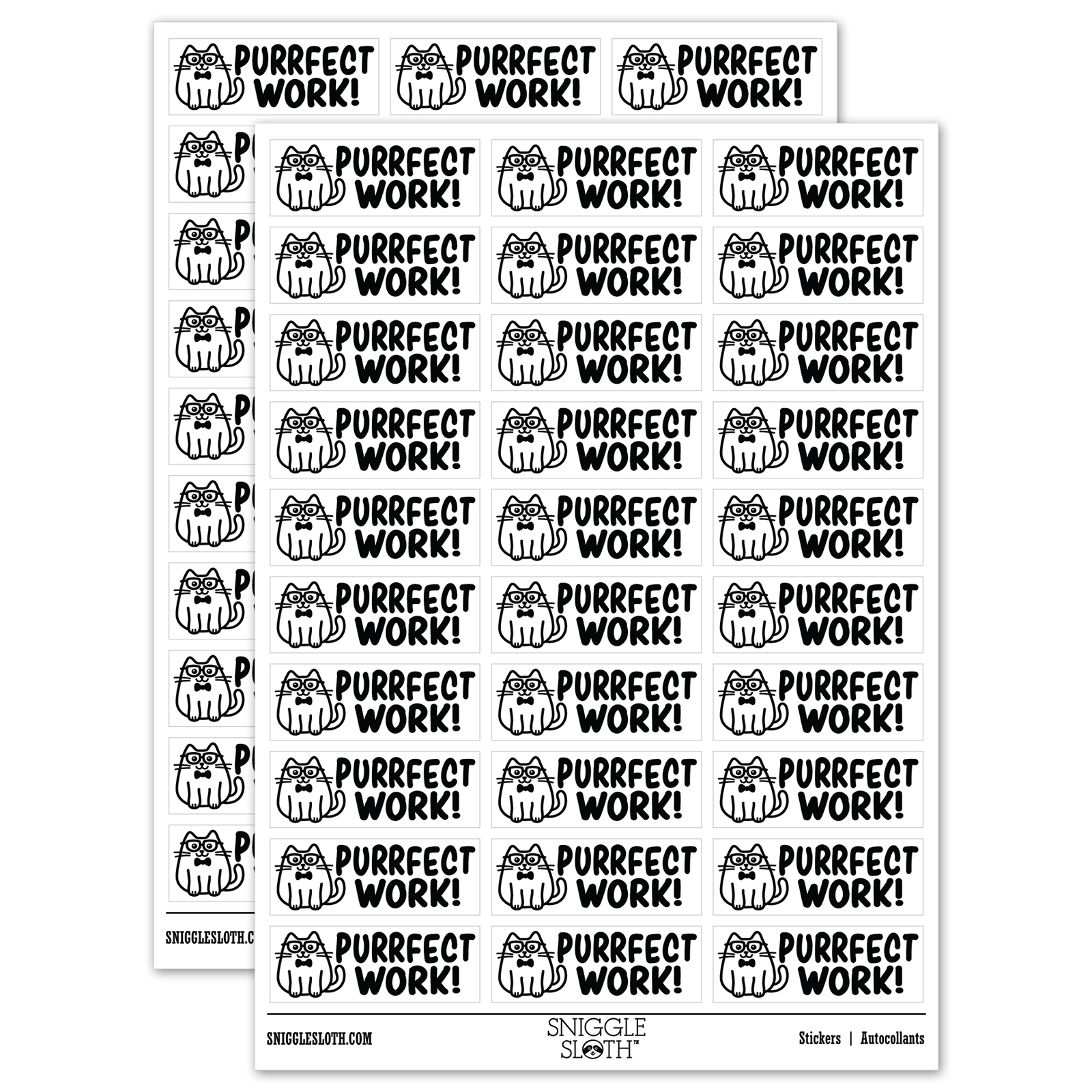 Purrfect Work Teacher Student School Sticker Set - White - Gloss Finish ...