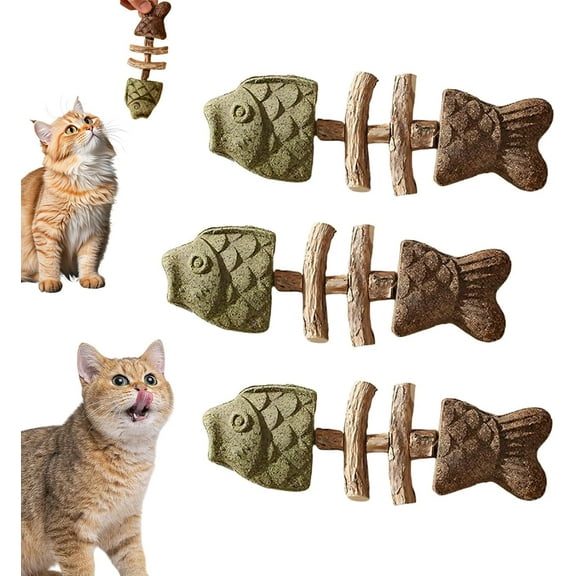 Creative Fishbone Cat Toy,Wooden Catnip Dental Stick,Natural Cat Dental ...
