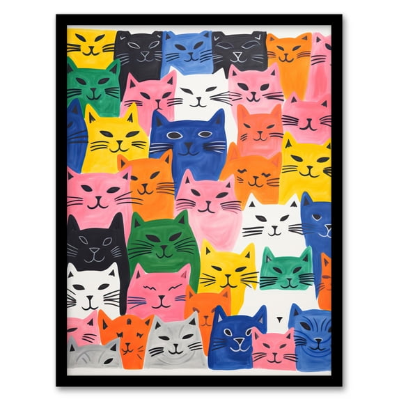 Purring Pussycats No1 Happy Cats Drawing Bold Colourful Modern Pastel ...