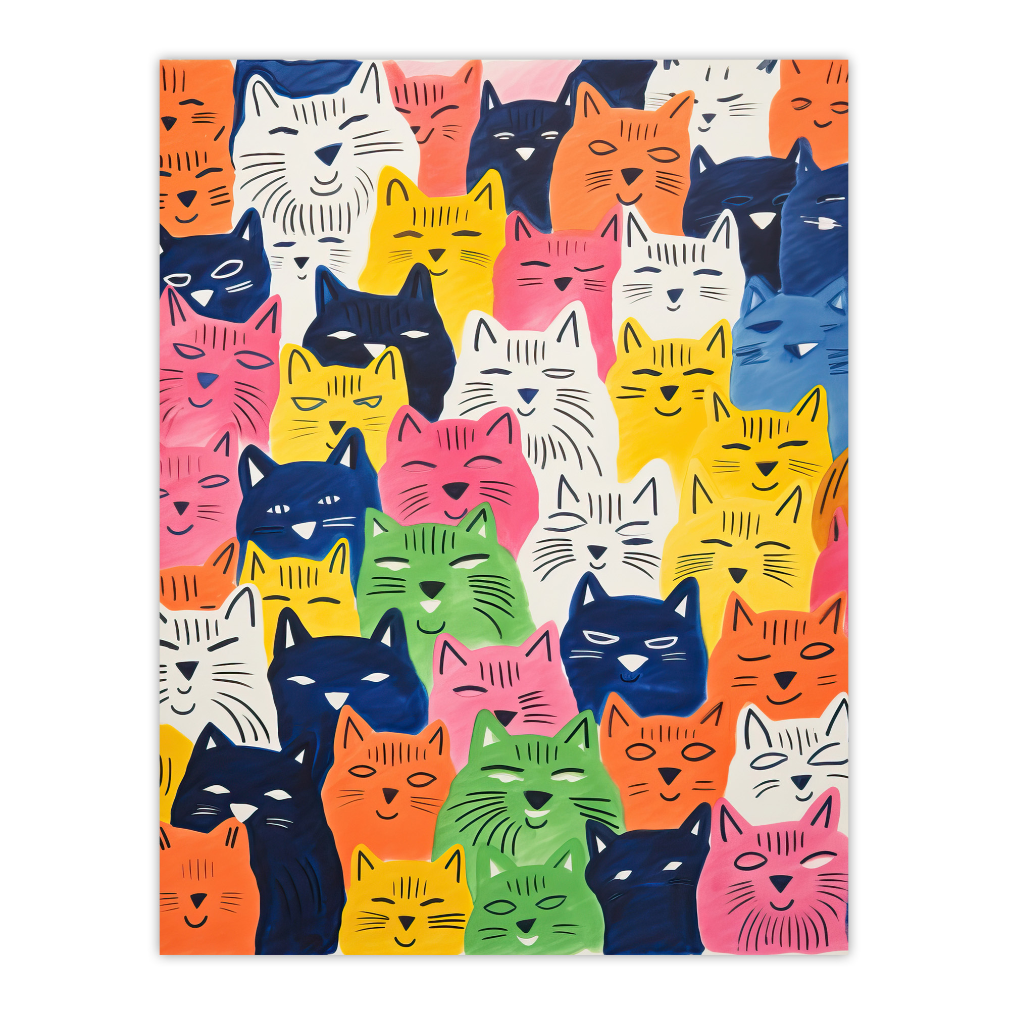 Purring Pussycats No2 Happy Cats Illustration Bold Colourful Modern ...