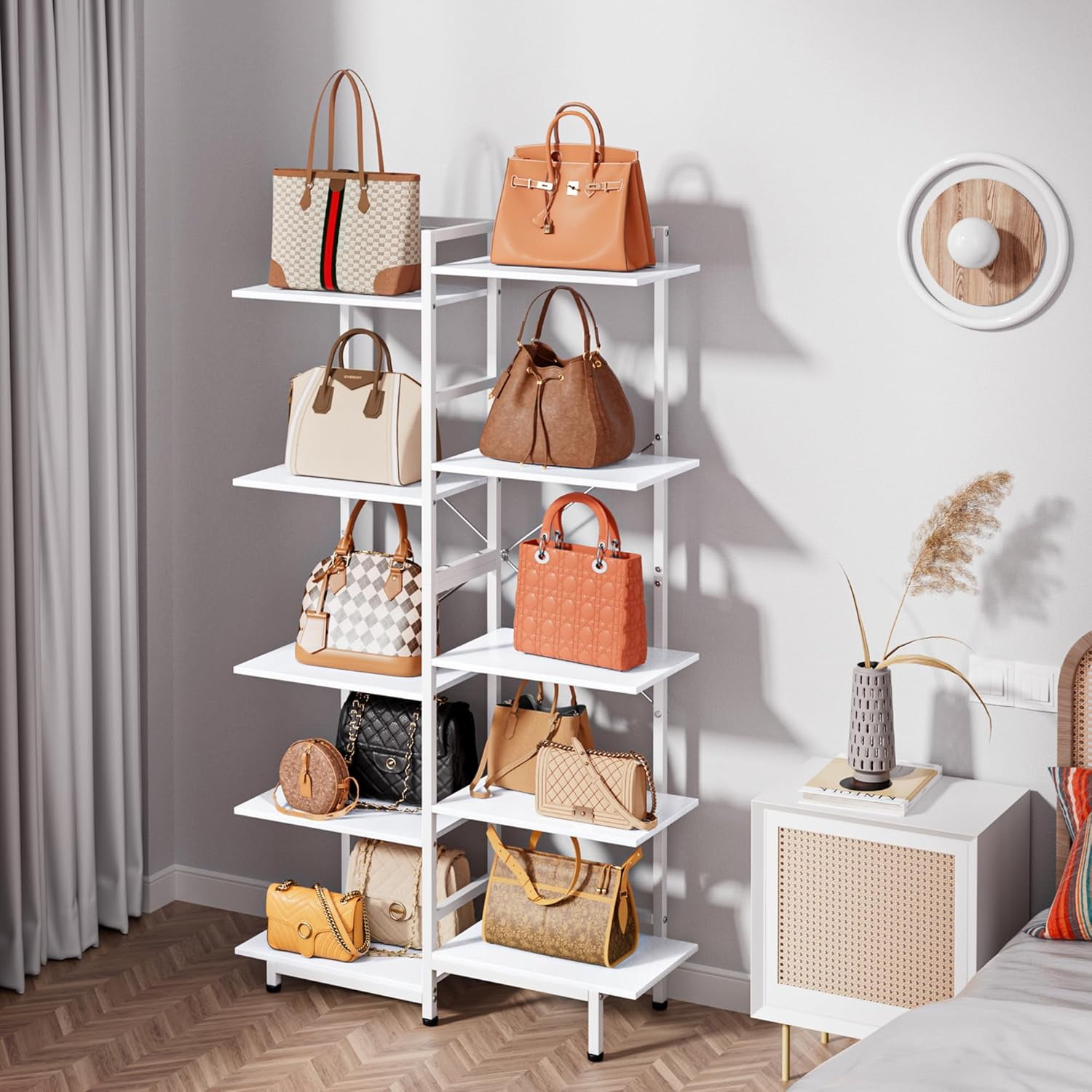 Purse Display Shelf Organizer – 5 Tier White Large Storage Rack with ...