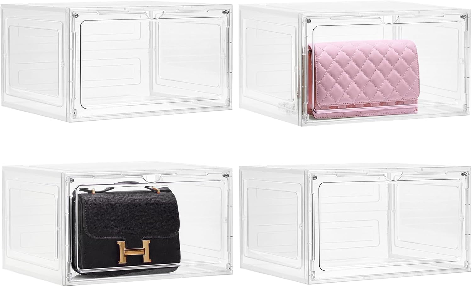 Purse Organizer for Closet 4 Pack Stackable Storage Bins with Lids ...