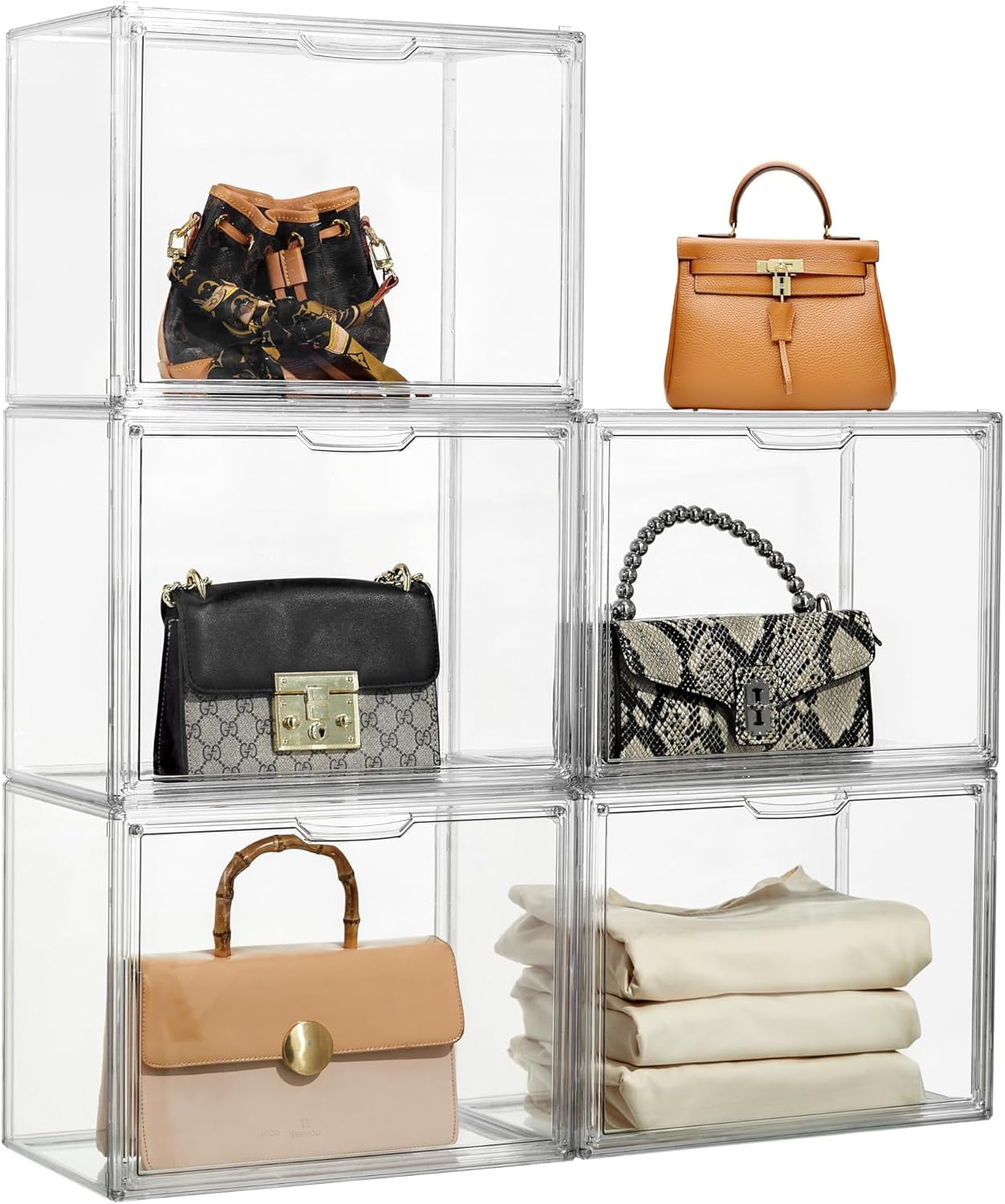 Purse Organizer for Closet, 5 Pack Clear Acrylic Display Case for Purse ...