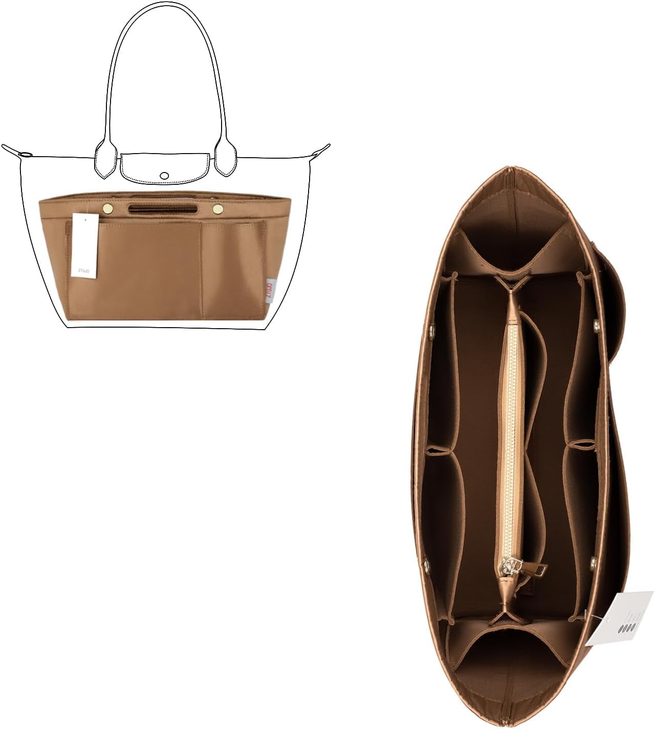 Purse Organizer Insert For Handbags, Silky Bag Organizer With 2 Zippers ...