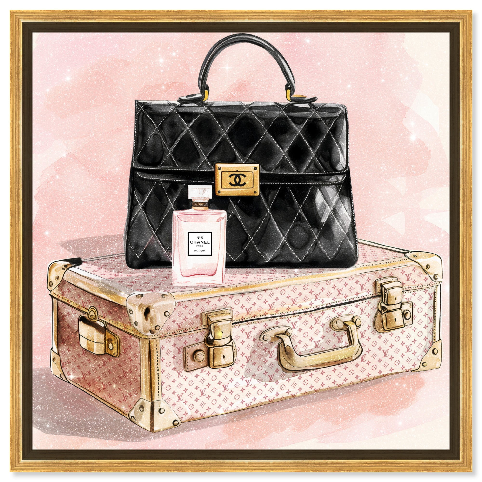 Purse and Luggage Canvas Glam Art Prints by Art Remedy, Gold Frame, 40 ...