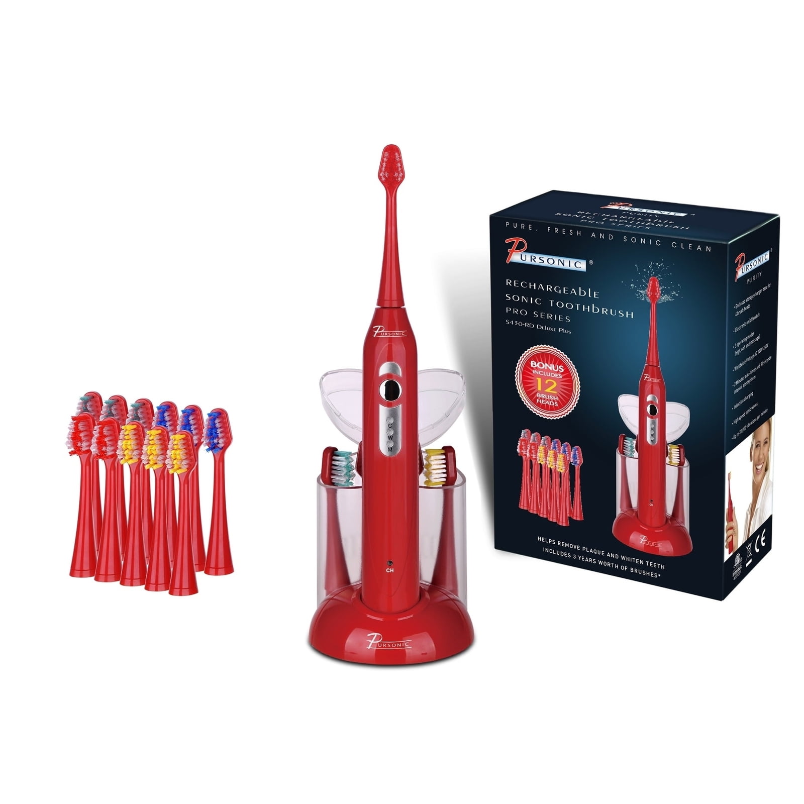 Pursonic 15-piece electric sonic toothbrush in red - Walmart.com