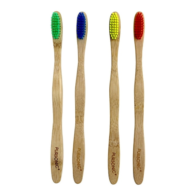 Pursonic 4 Pack Eco Bamboo Toothbrushes with Soft Nylon Bristles ...