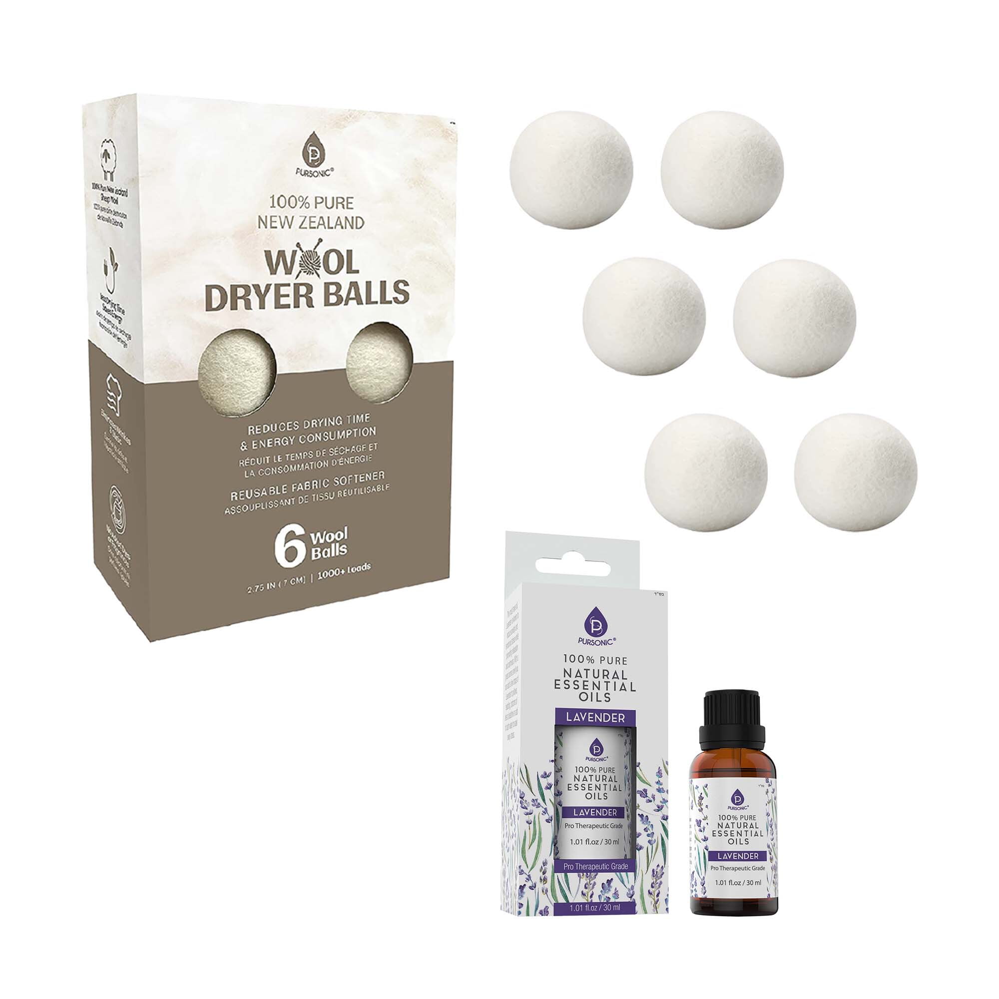 Pursonic Laundry Care Bundle – Wool Dryer Balls Essential Oil Set ...