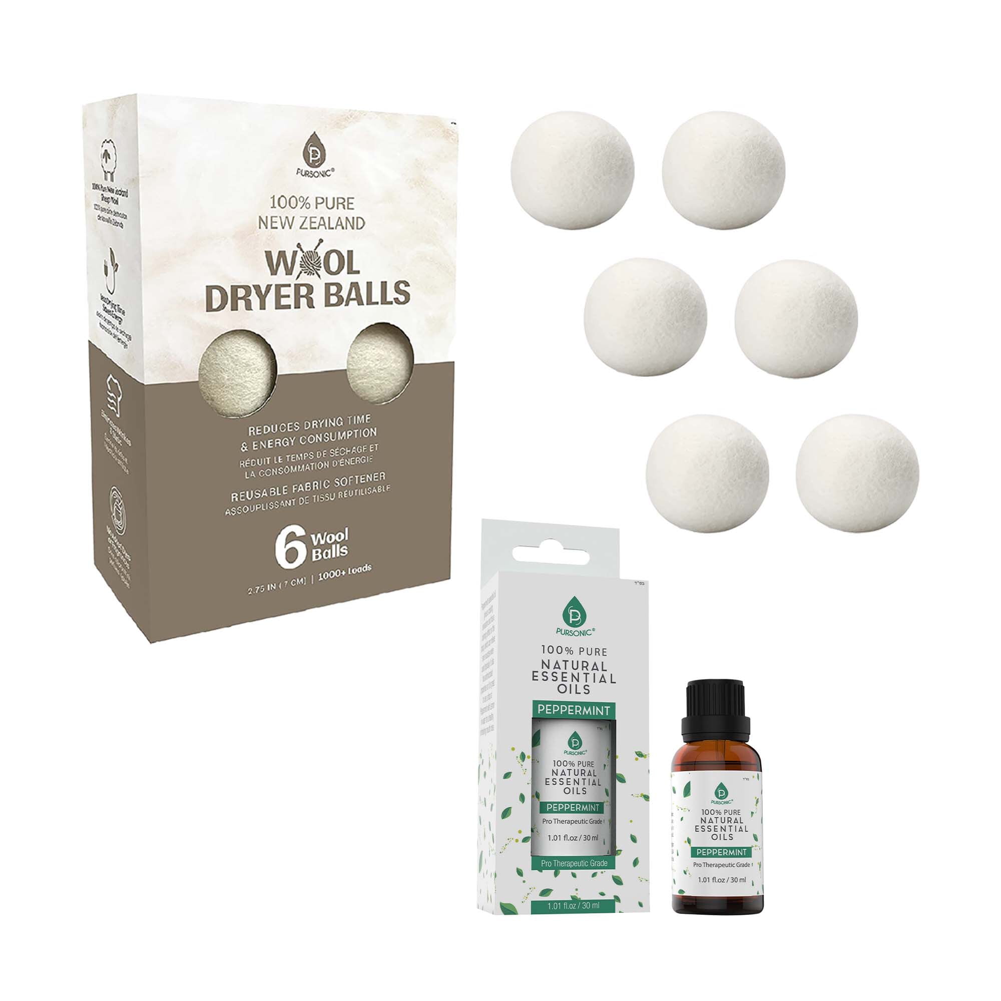Pursonic Laundry Care Bundle – Wool Dryer Balls Essential Oil Set ...