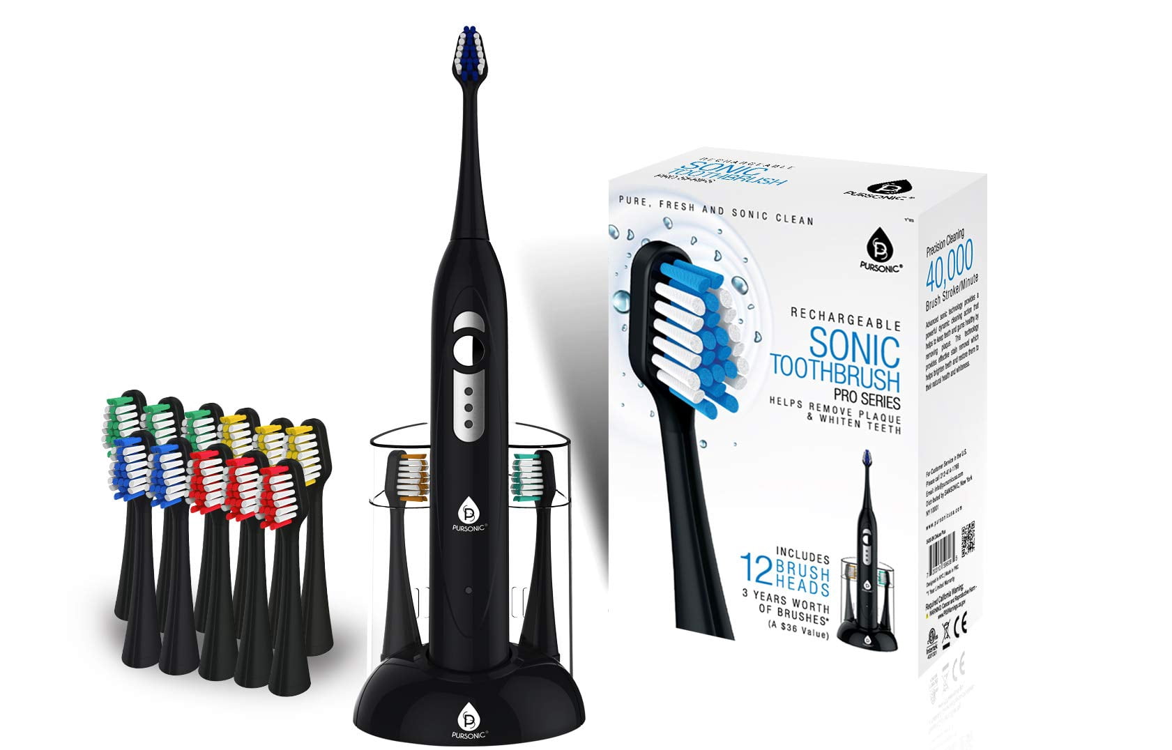 Pursonic S430 Power Rechargeable Sonic Toothbrush: 40,000 Strokes Per ...