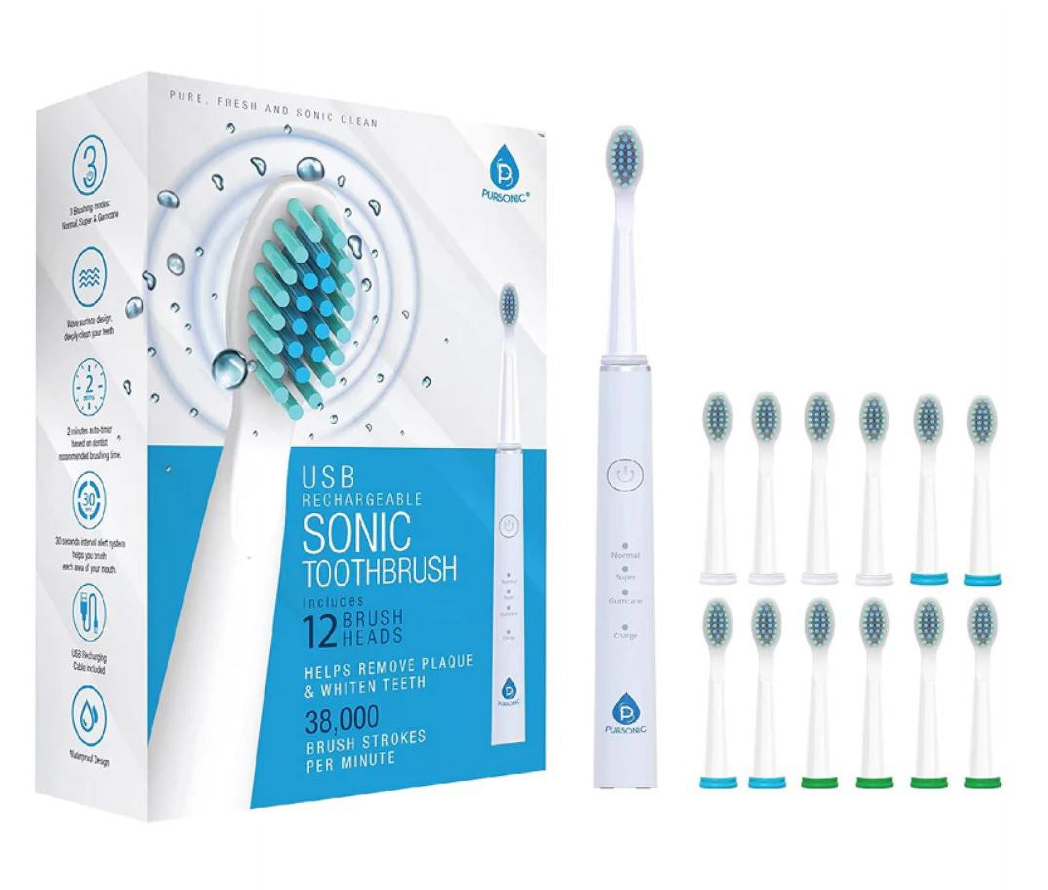 Pursonic Electric Sonic Toothbrush - Whitening, USB Rechargeable, 38K ...