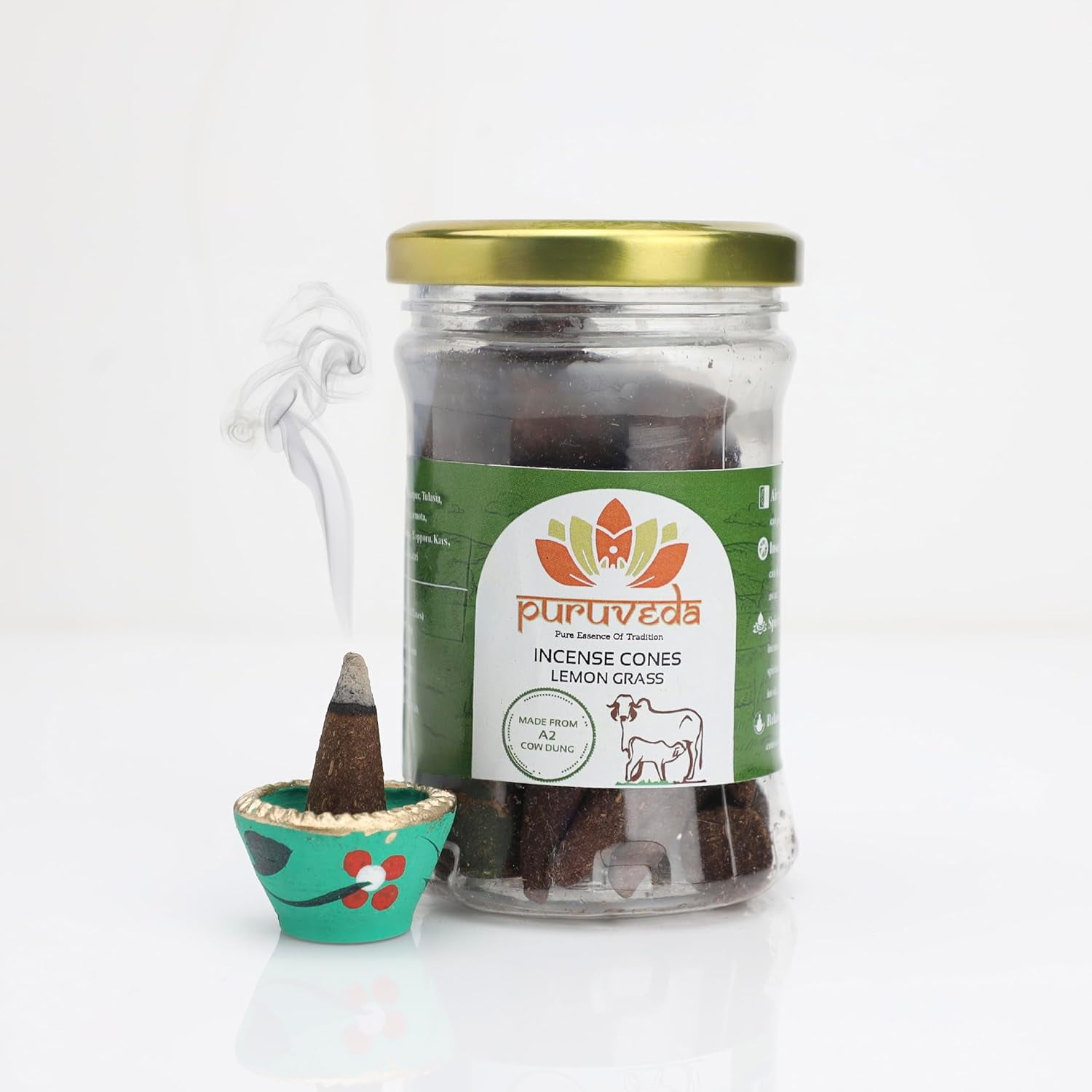 Puruveda Lemongrass Incense Cones 41 Natural Cones Made with Pure Cow ...