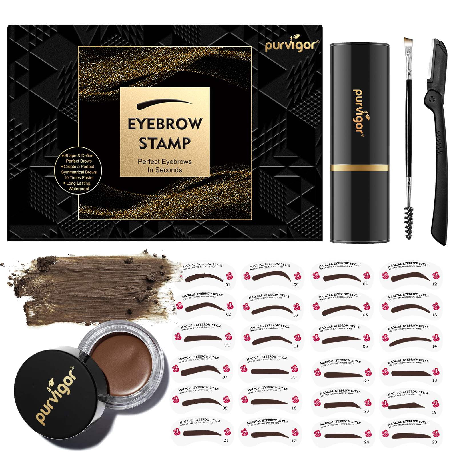 Purvigor Eyebrow Stamp Kit, Reusable Eyebrow Seal, Multi-Purpose ...