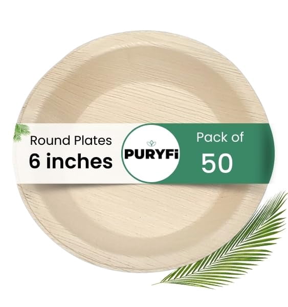 Puryfi 6 Inch Round OIF8 Palm Leaf Plates, Disposables for Party ...