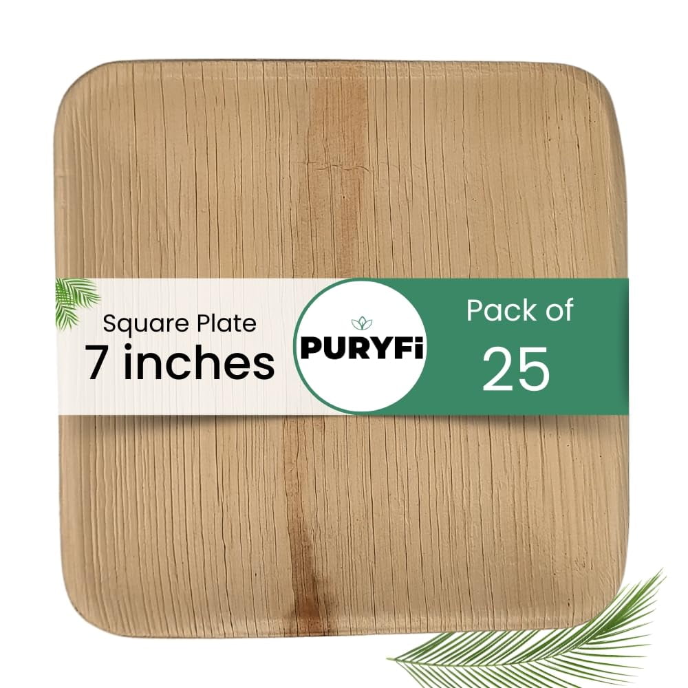 Puryfi 7 Inch Disposable Square Palm AFN1Leaf (Pack of 25) Plates | Eco ...