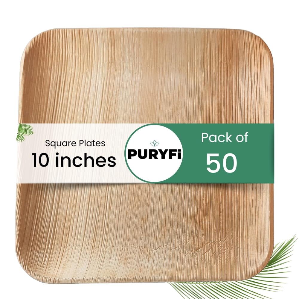 Puryfi Palm Leaf Disposable RRF12 Plates 10 Inch Square (Pack of 50 ...