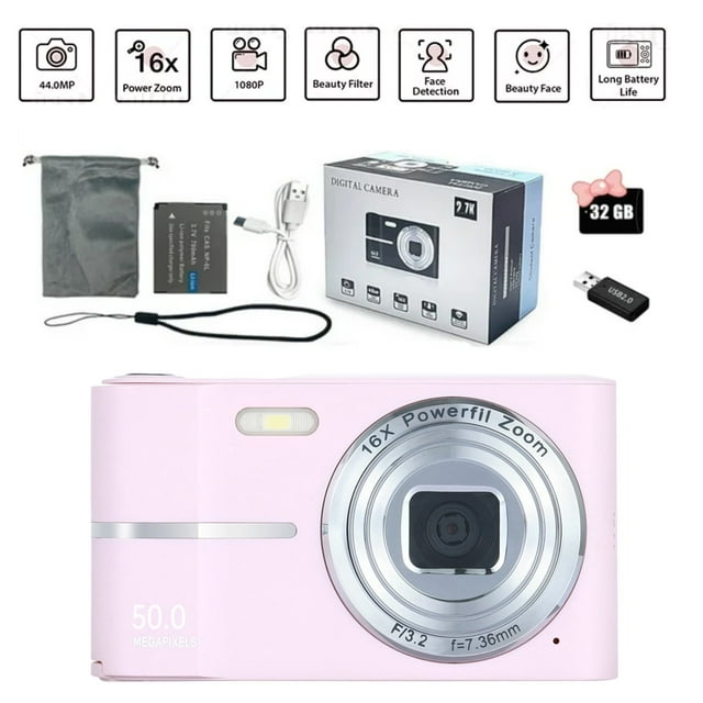 Puseky 1080P 50MP Digital Camera, Camera Camcorder with 32GB TF Card ...