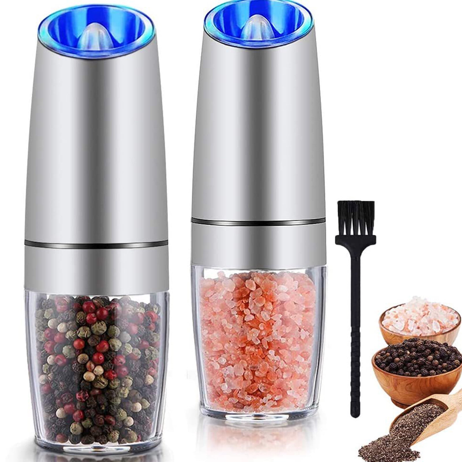Puseky 2pcs Stainless Steel Electric Salt and Pepper Grinder with ...