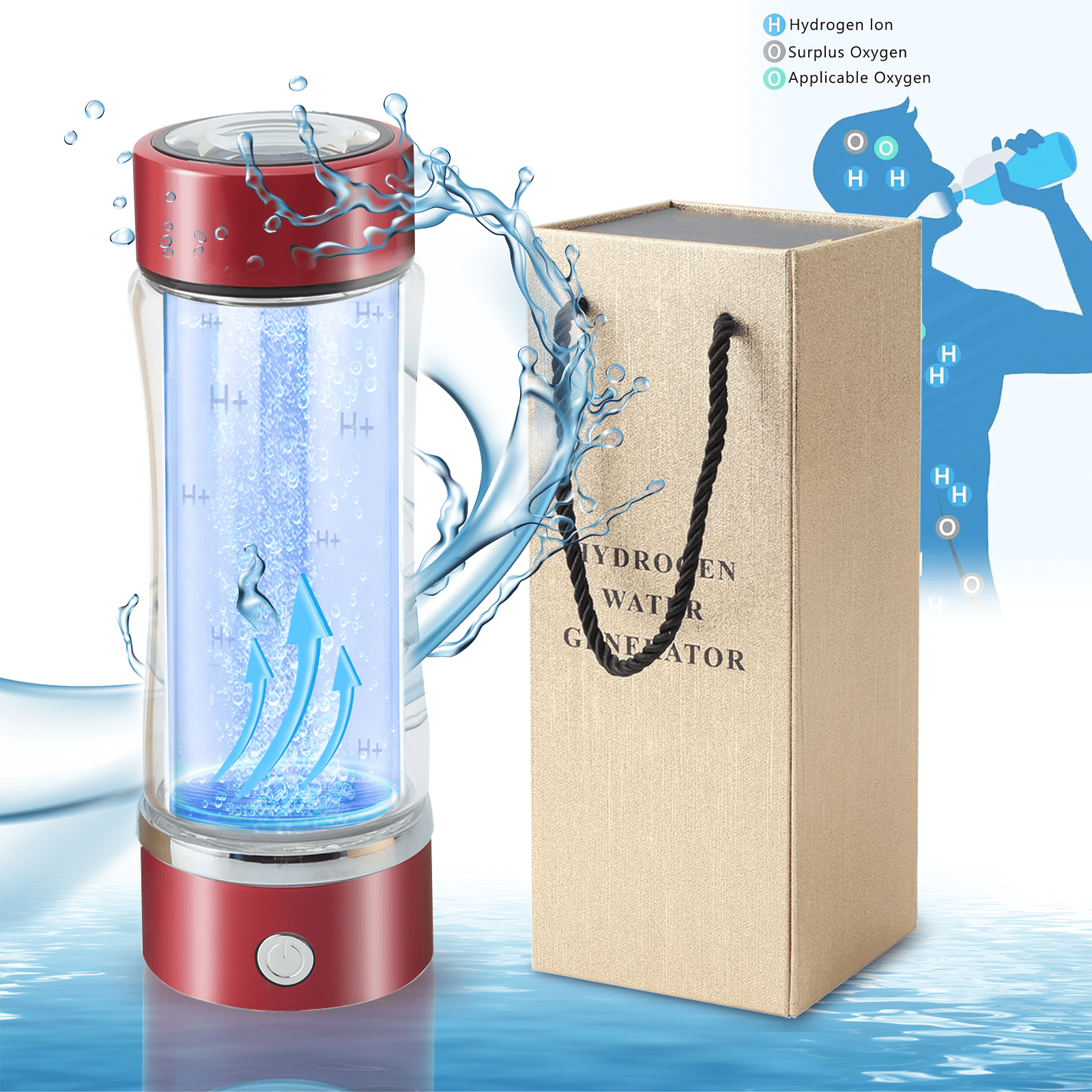 Puseky 420ml Hydrogen Water Generator with New PEM SPE Technology, Rechargeable Hydrogen Water ...