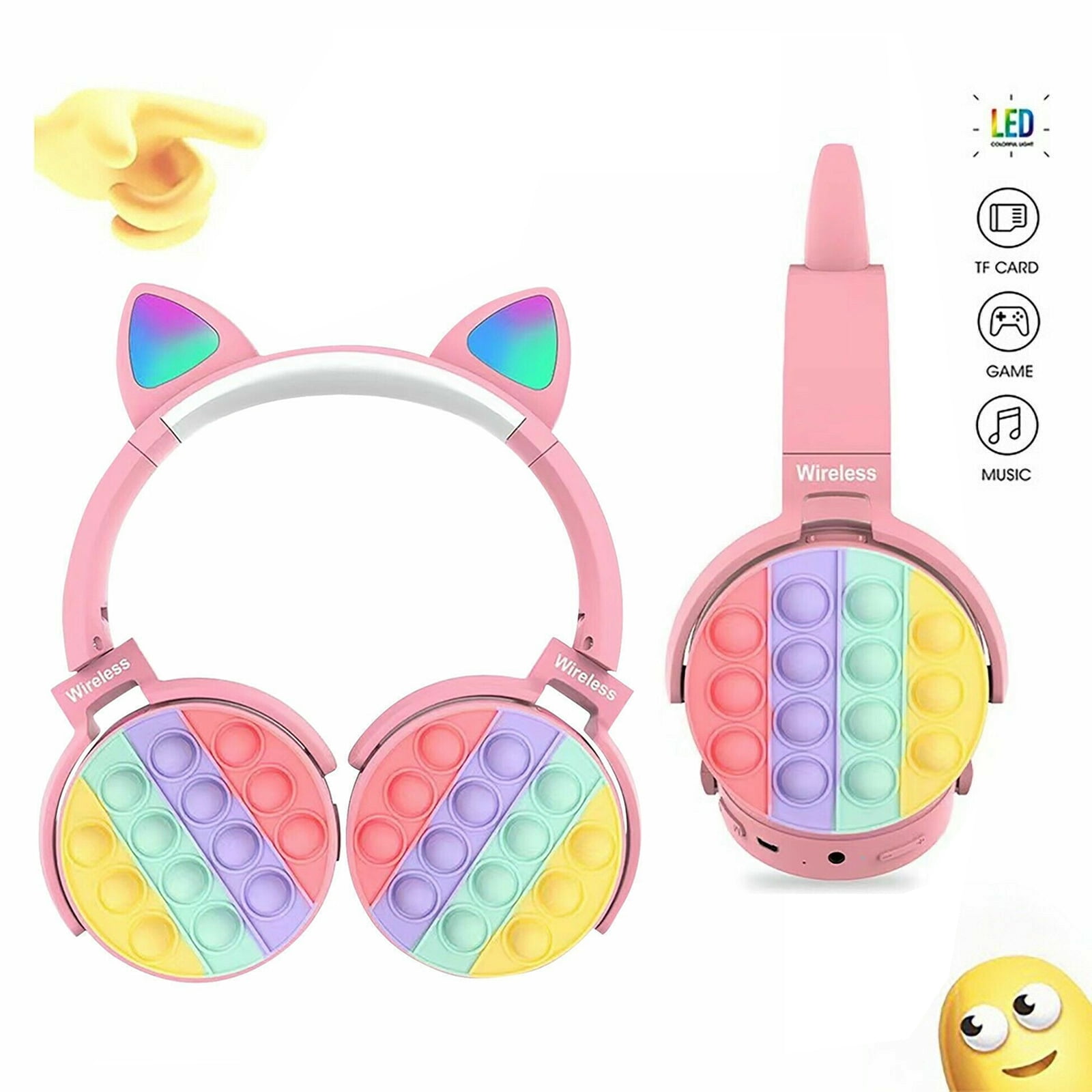 Puseky Cat Ear Headphones with Pop Fidget Toy, 5.0 Bluetooth Wireless ...