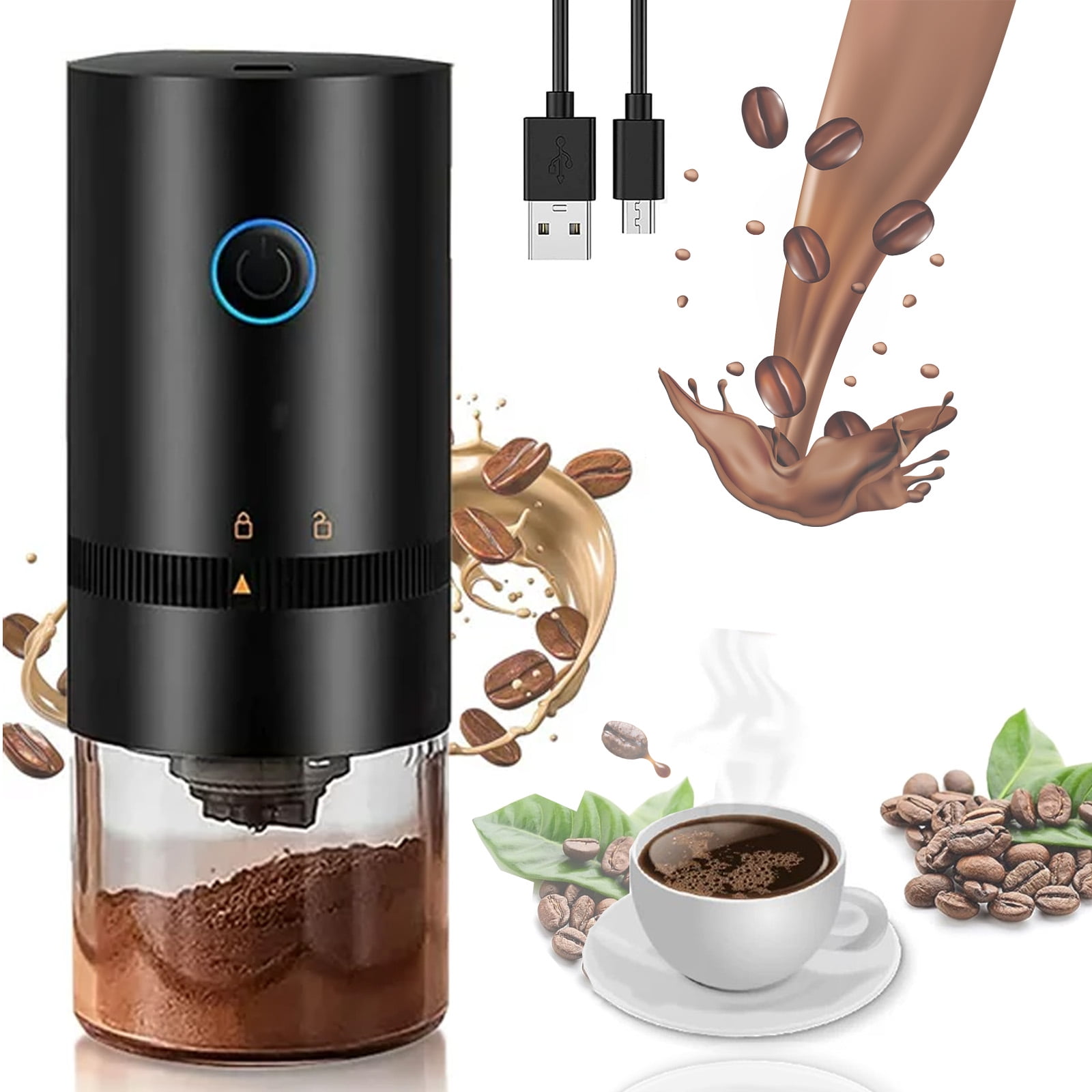 Puseky Electric Coffee Grinder and Spice Grinder with USB, New ...