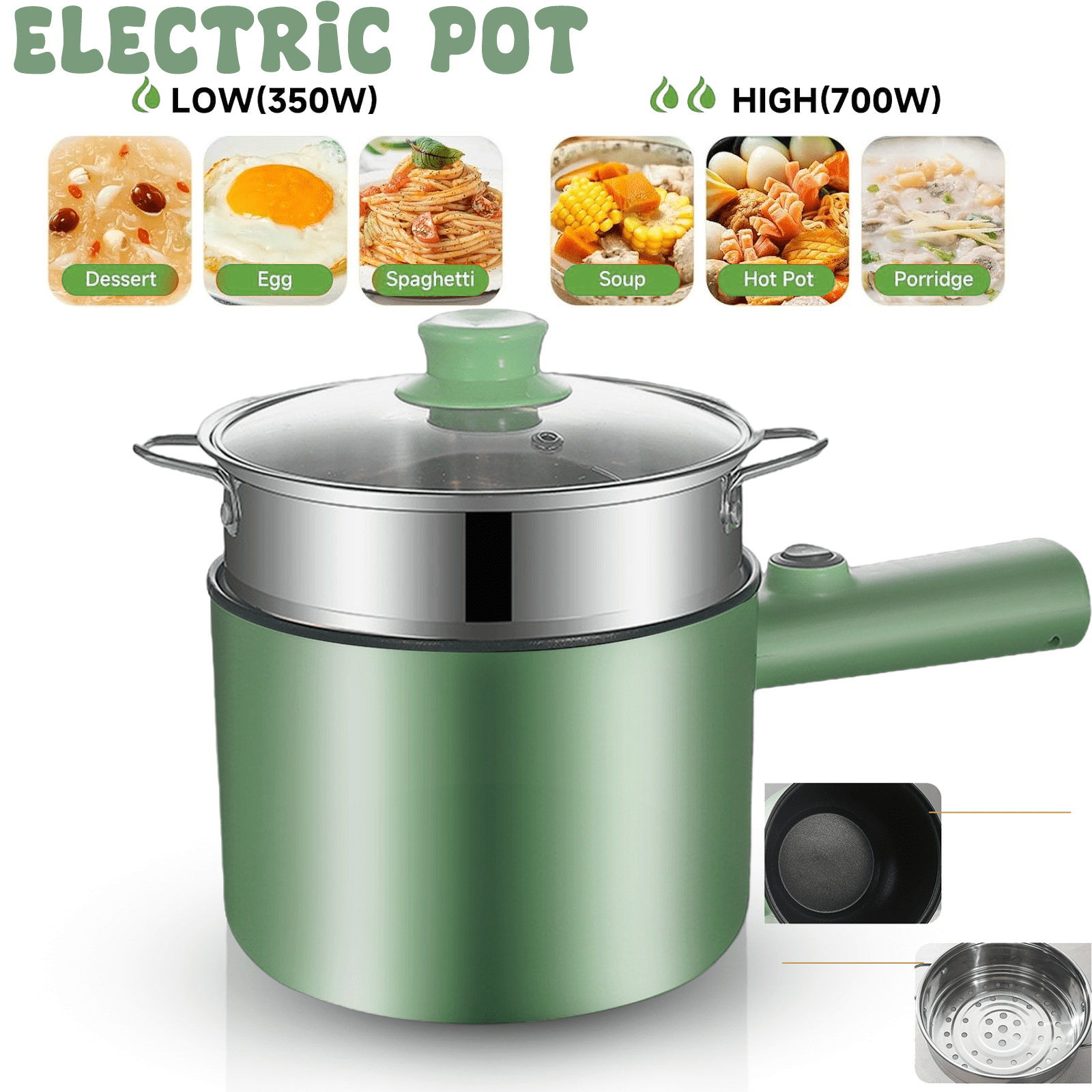 Puseky Electric Hot Pot with Steamer, Non-Stick Frying Pan, Electric ...