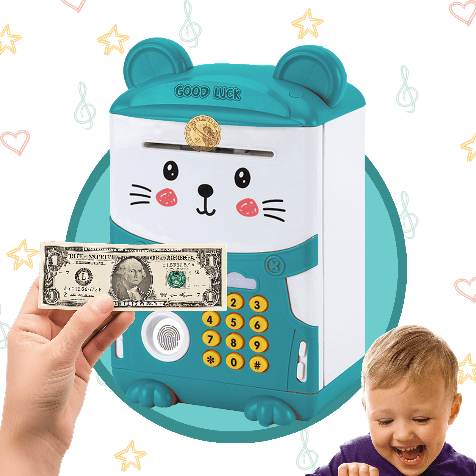 Puseky Electronic Piggy Bank, Cute Piggy Mini ATM Money Bank Auto Paper ...