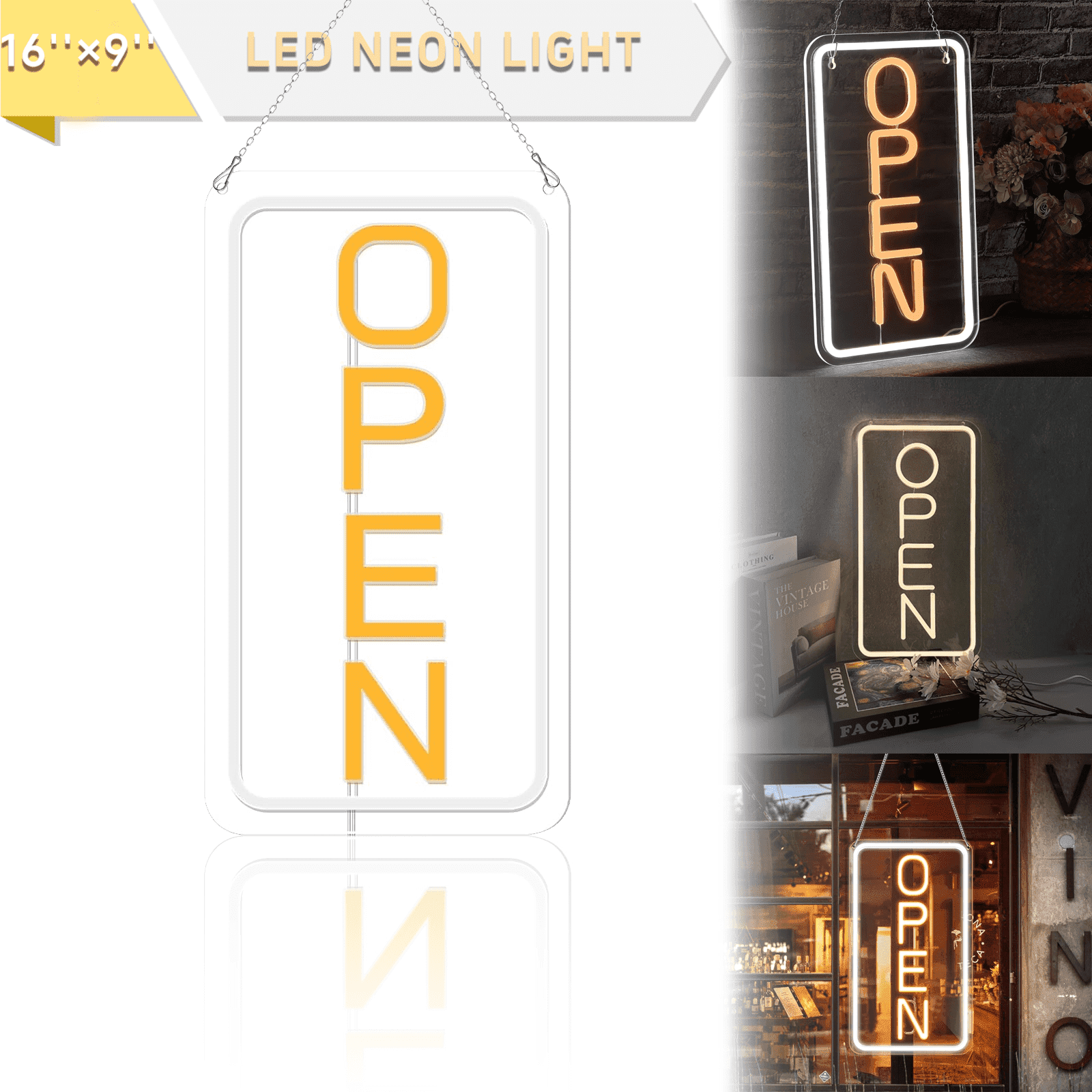 Puseky LED Neon Open Sign with Ultra Bright, Electric Light up Sign for ...