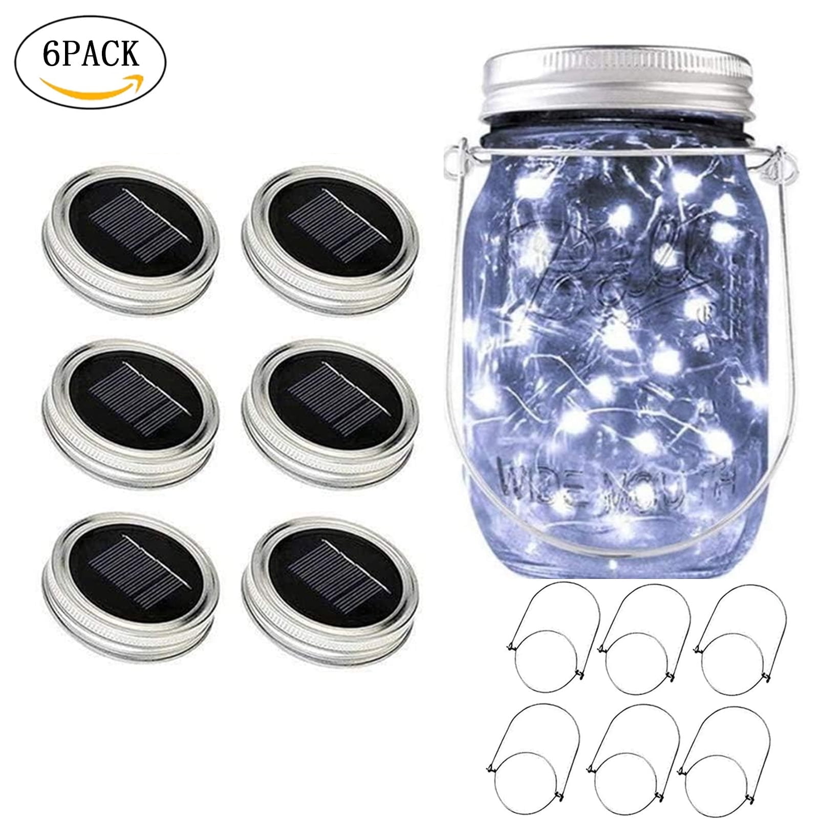 OhhGo Solar Mason Jar String Lights, 6 Pack 20 LED Lids, 6.5ft, Hanging ...