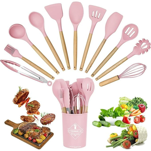 Puseky Premium 12-Piece Silicone Kitchen Utensils Set - Non-Stick, Heat ...