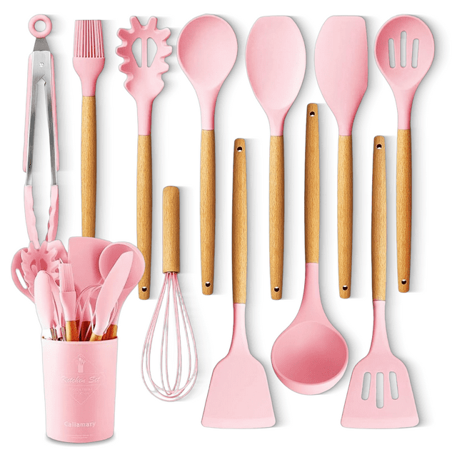 Puseky Premium 12-Piece Silicone Kitchen Utensils Set - Non-Stick, Heat ...