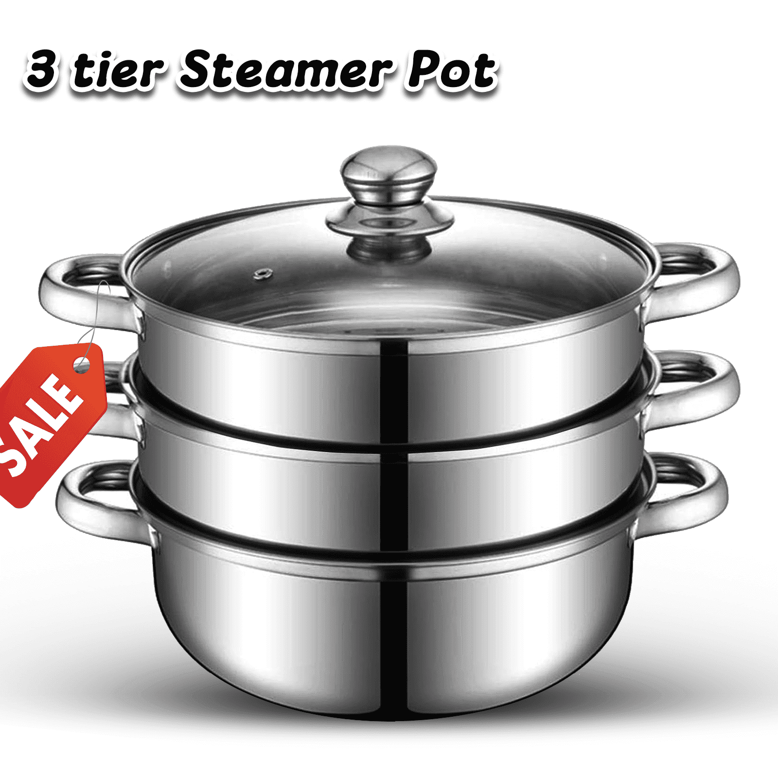 Puseky Stainless Steel Steamer, 3 Tier Cooking Steam Pot for Meat and ...