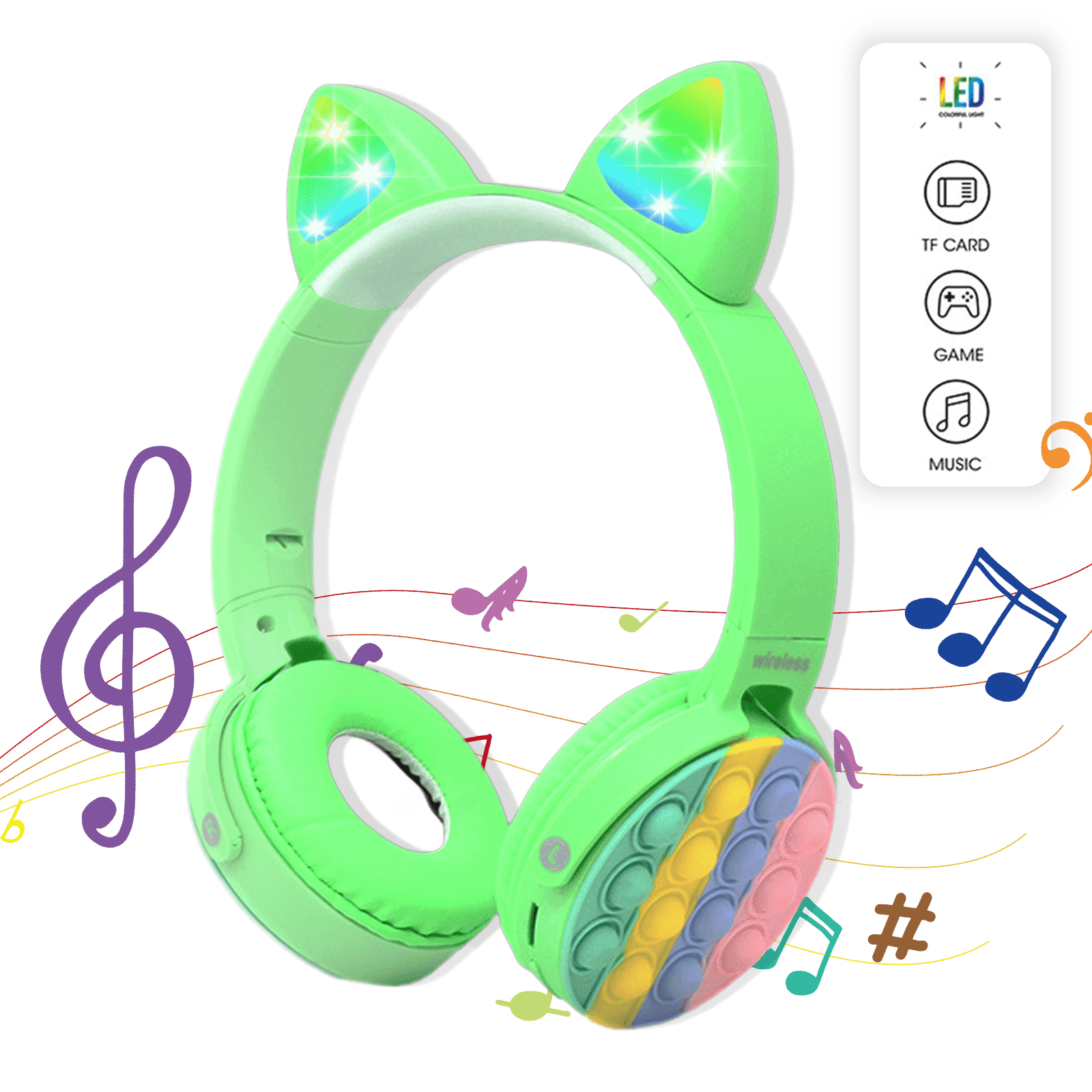 Puseky Cat Ear Headphones for Kids, Wireless Bluetooth Headphones with ...