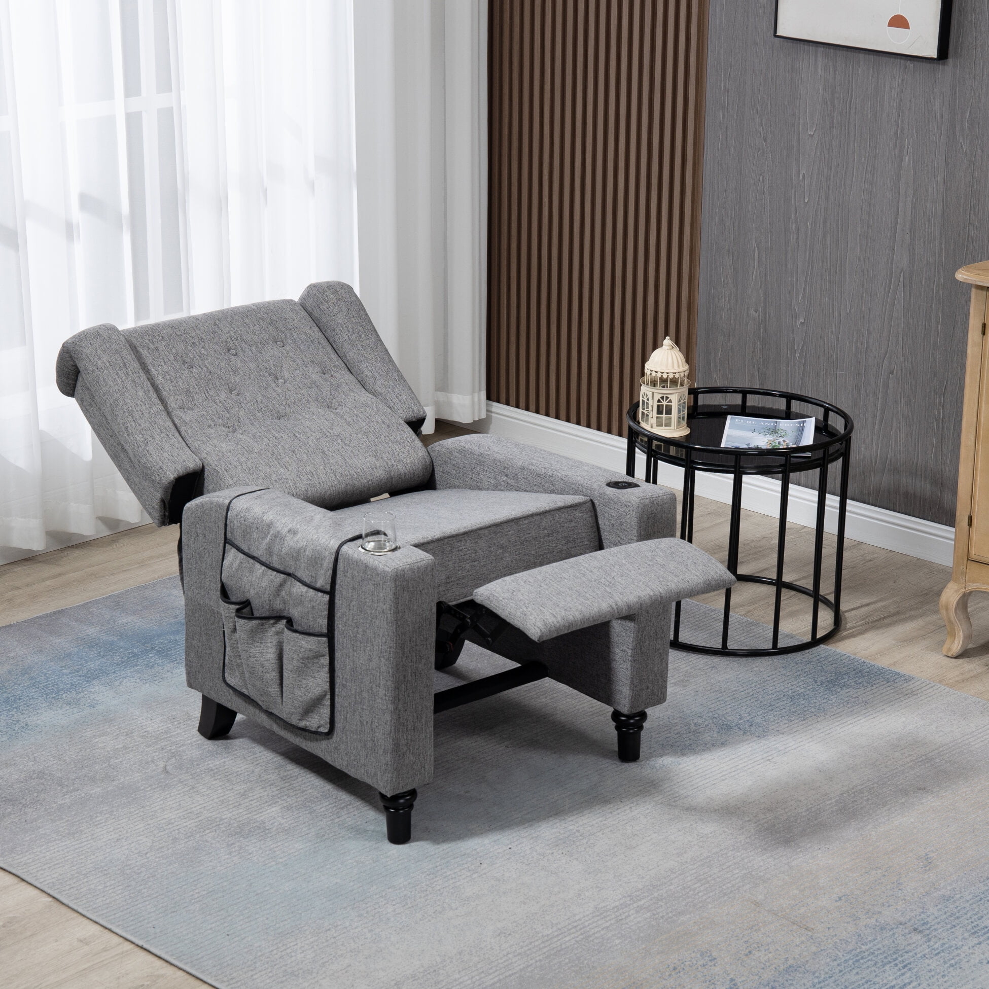 Push Back Recliner Chair, Button Tufted Wingback Reclining Chair with ...