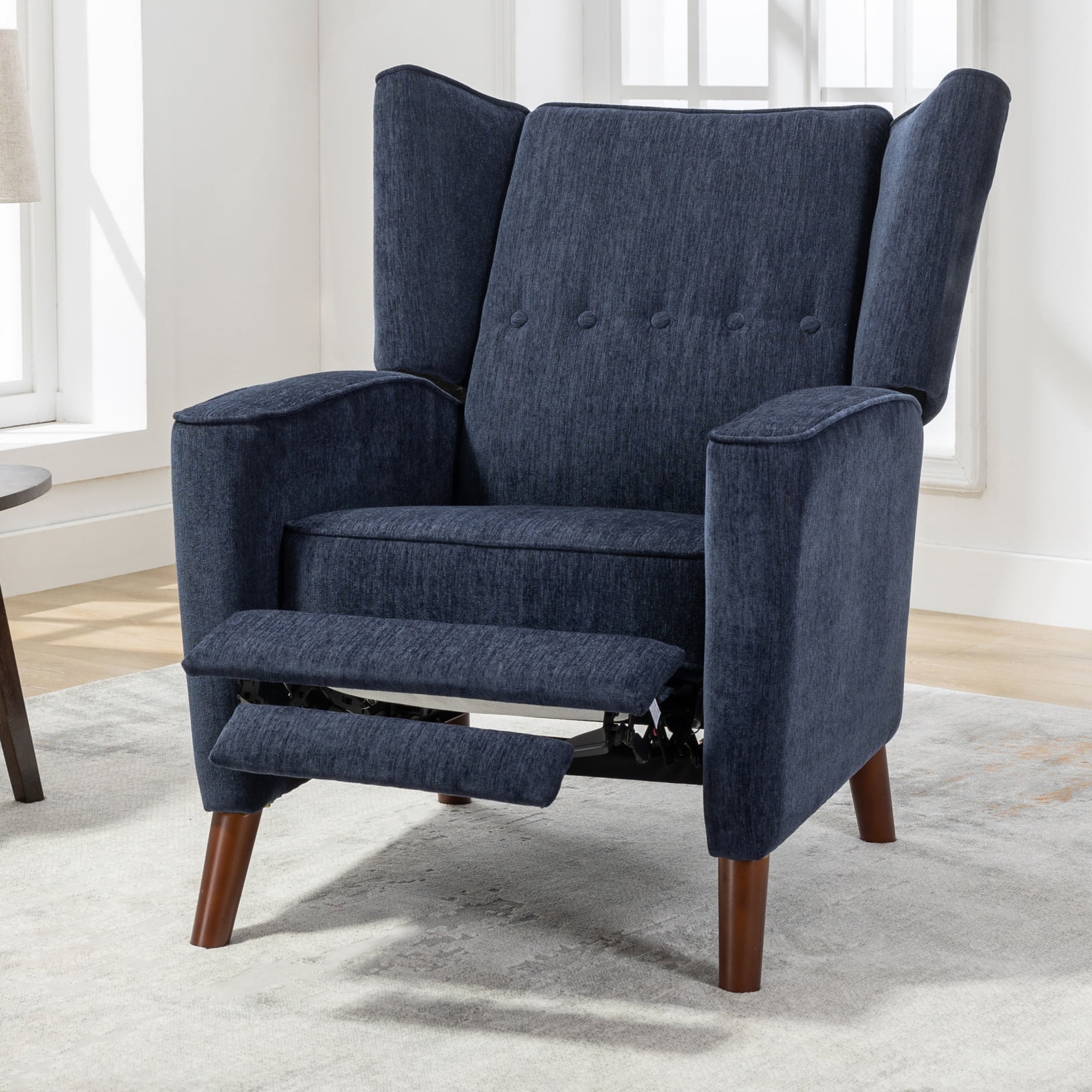 Push Back Recliner Chair, Chenille Wingback Recliner Chair with Button ...