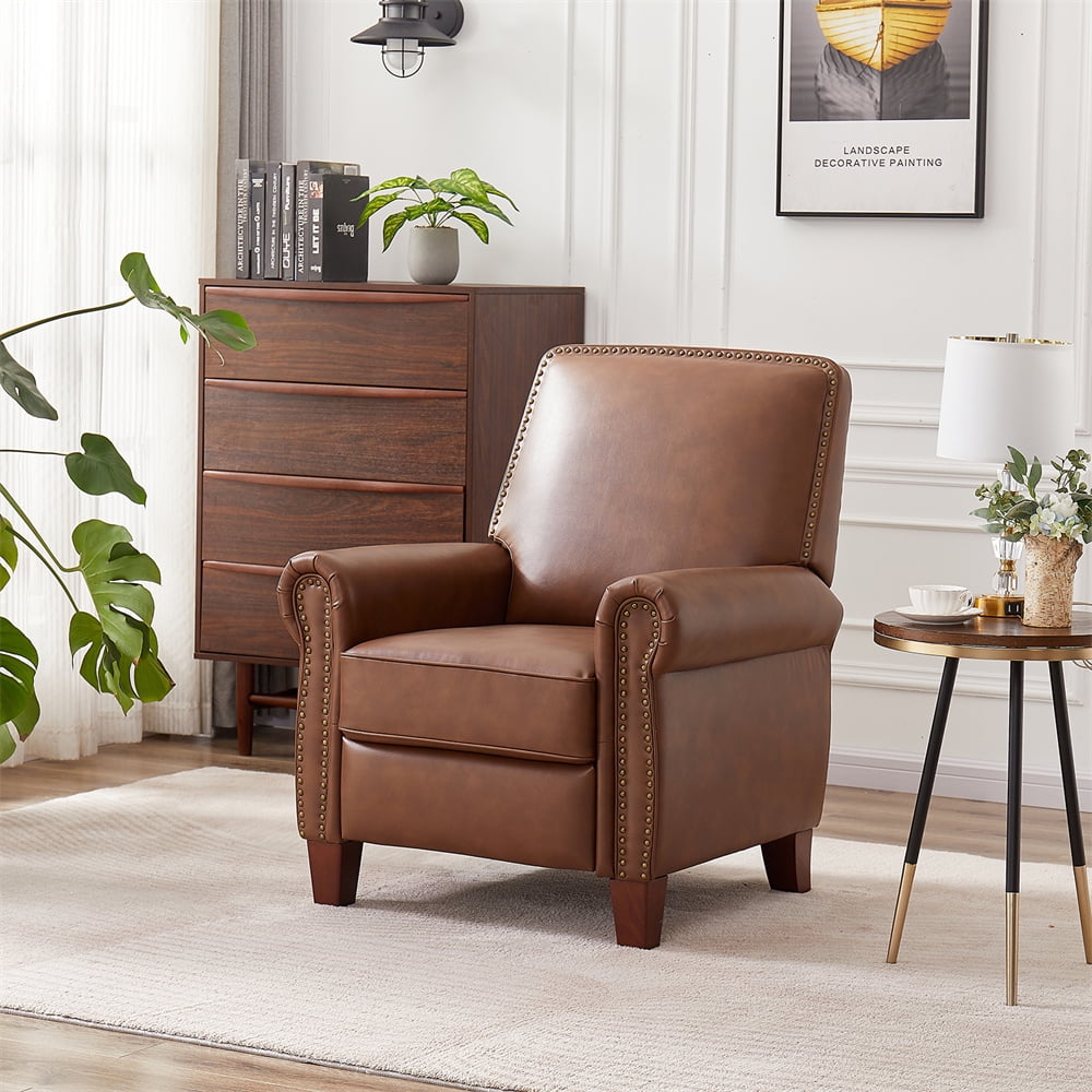 Push Back Recliner Chair, Modern PU Leather Upholstered Accent Chair ...