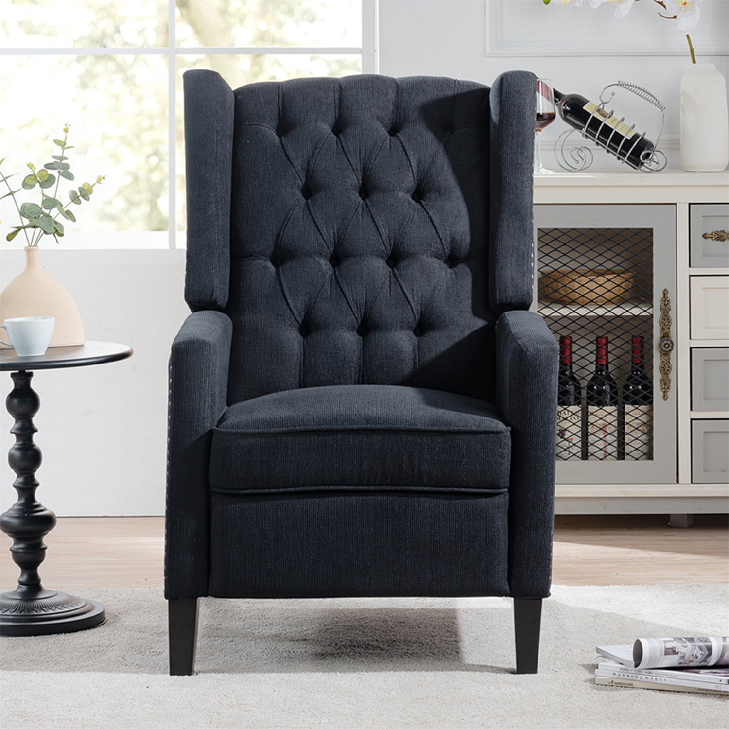 Push Back Recliner Chair, Modern Tufted Upholstered Manual Wing Chair ...