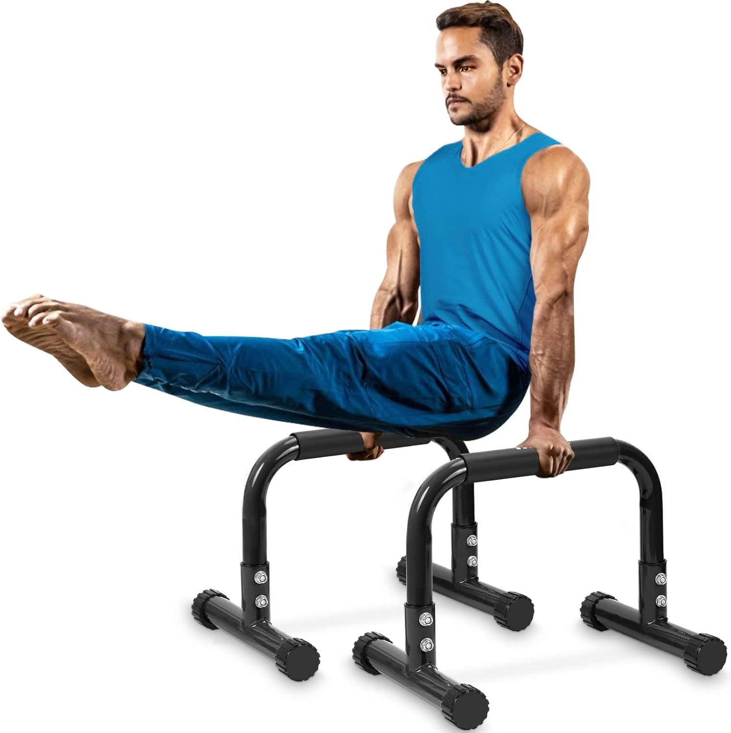 Push Up Bar, 12" High Parallettes Bars & Dip Bar With Full-Cover Foam ...