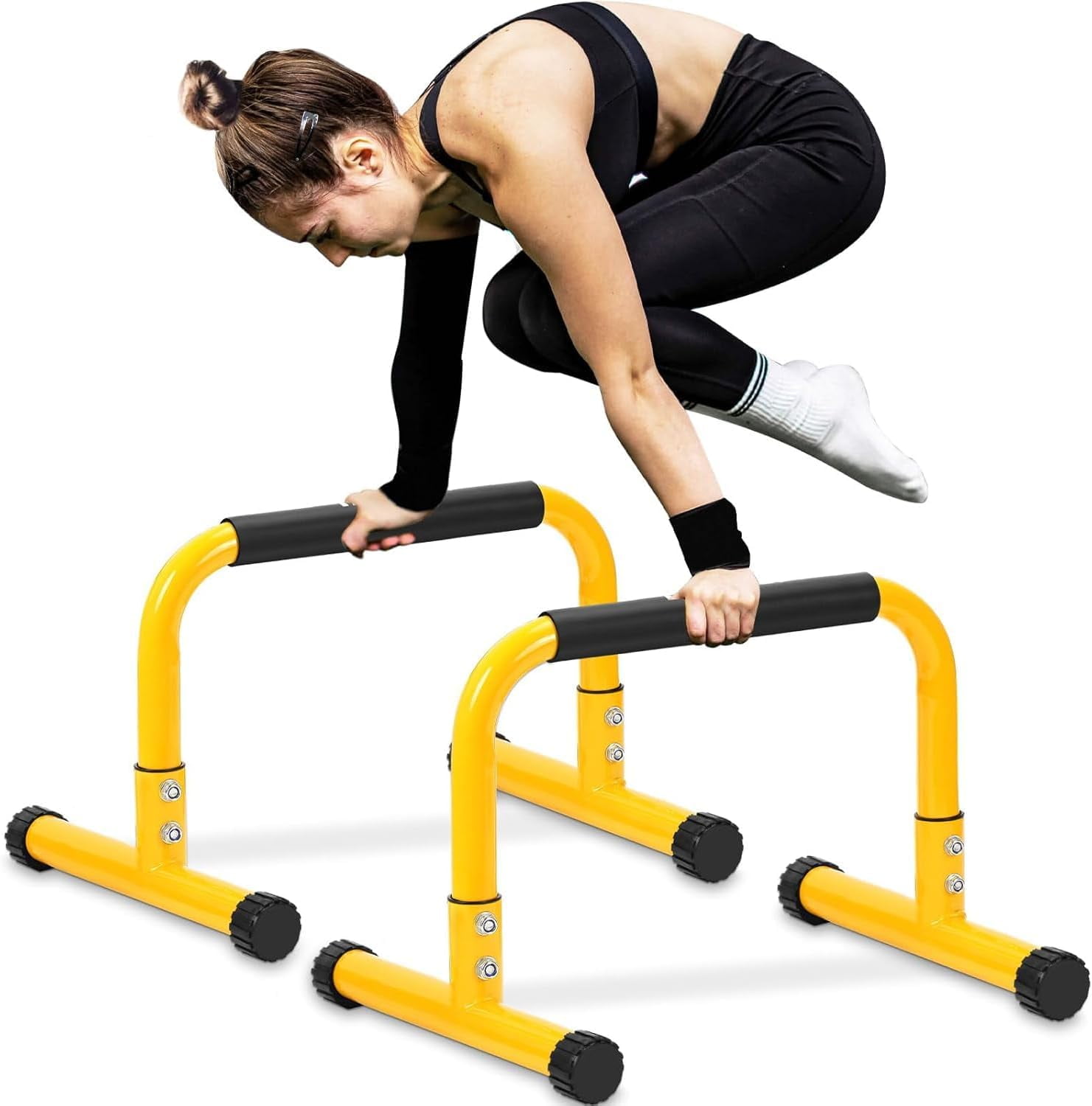 Push Up Bar, 14'' High Steel Parallettes & Dip Bar with Full Coverage ...