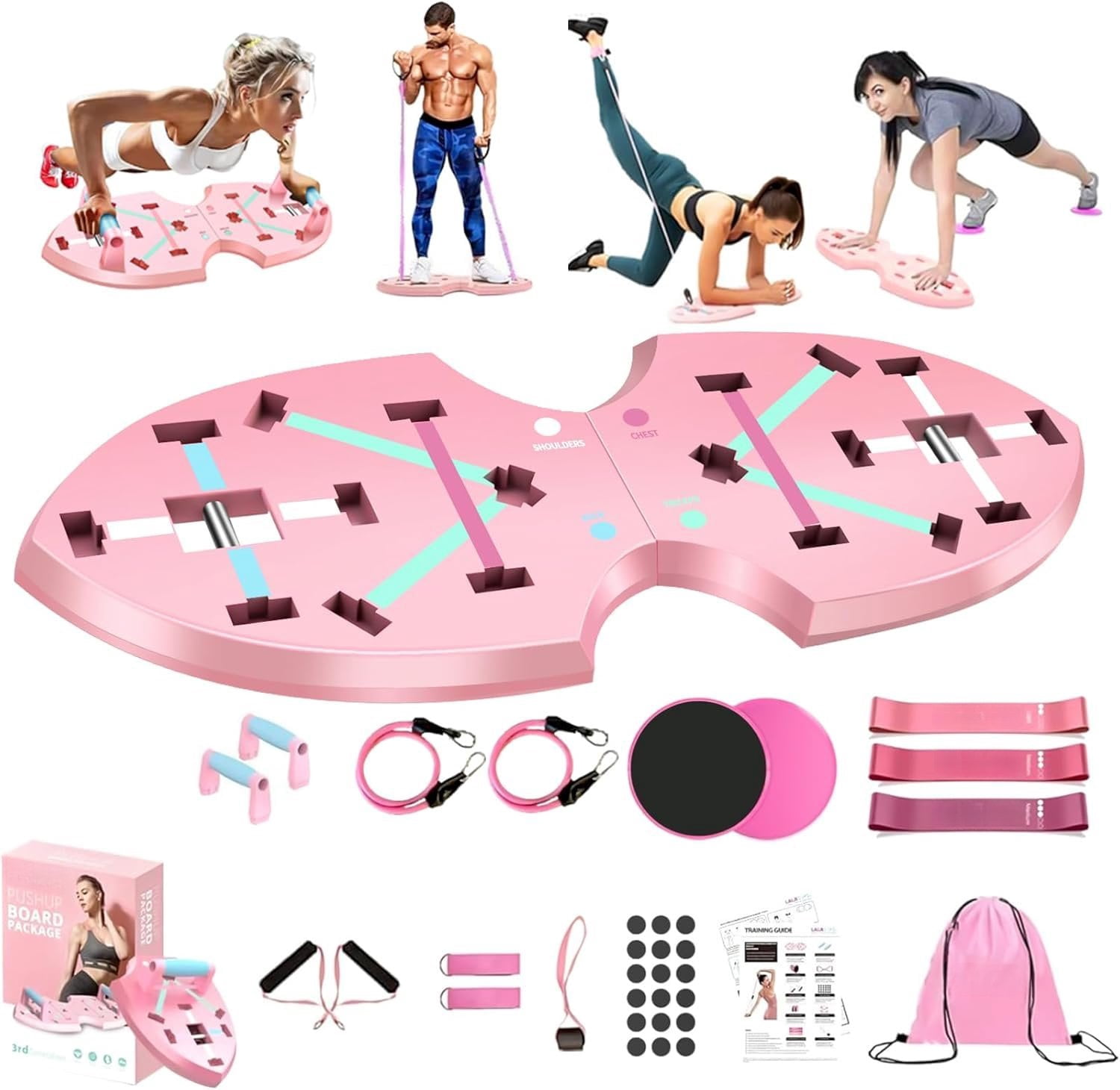Push Up Board,36 in 1 Gym Equipment with Ab Roller Wheel & Resistance ...