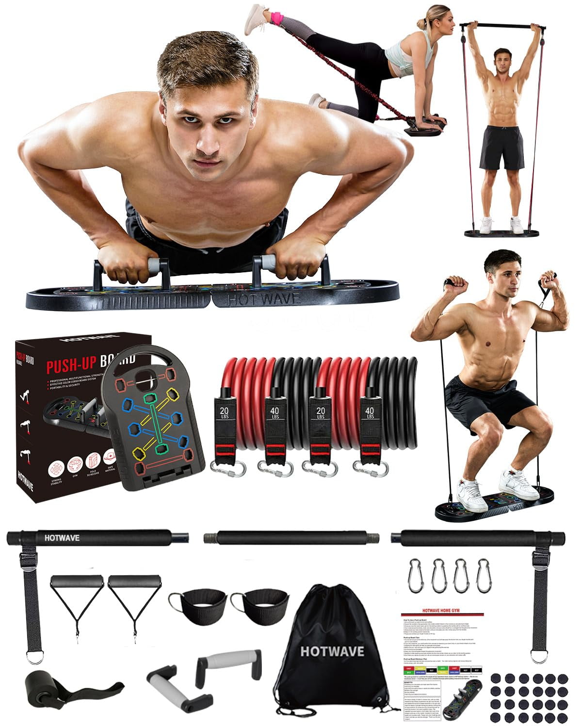 Push Up Board Fitness, Portable Foldable 20 in 1 Push Up Bar at Home ...