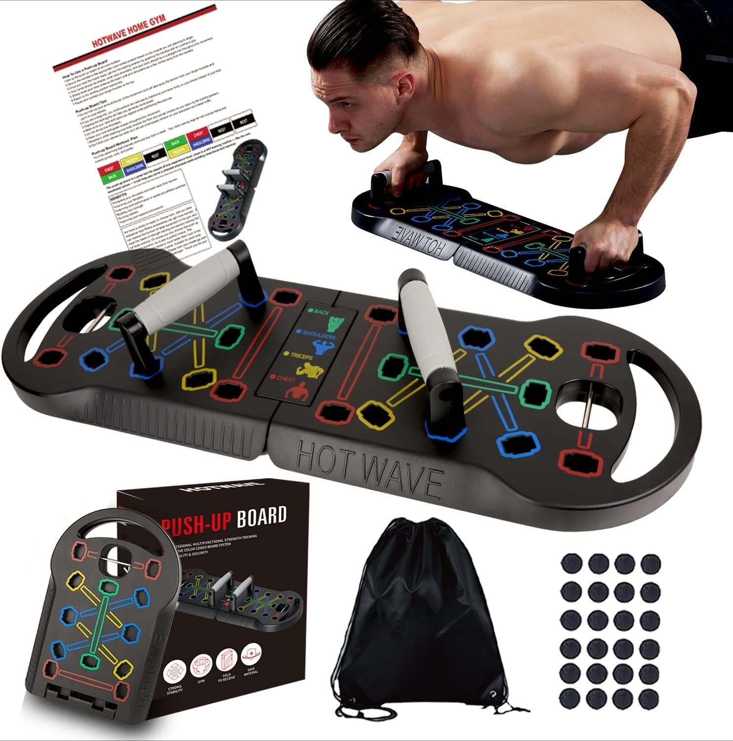 Push Up Board Fitness, Portable Foldable 20 in 1 Push Up Bar at Home ...
