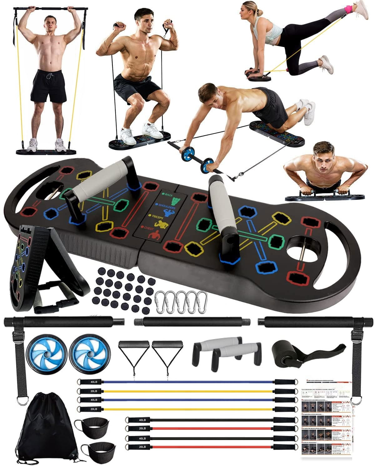 Push Up Board Fitness, Portable Foldable 20 in 1 Push Up Bar at Home ...